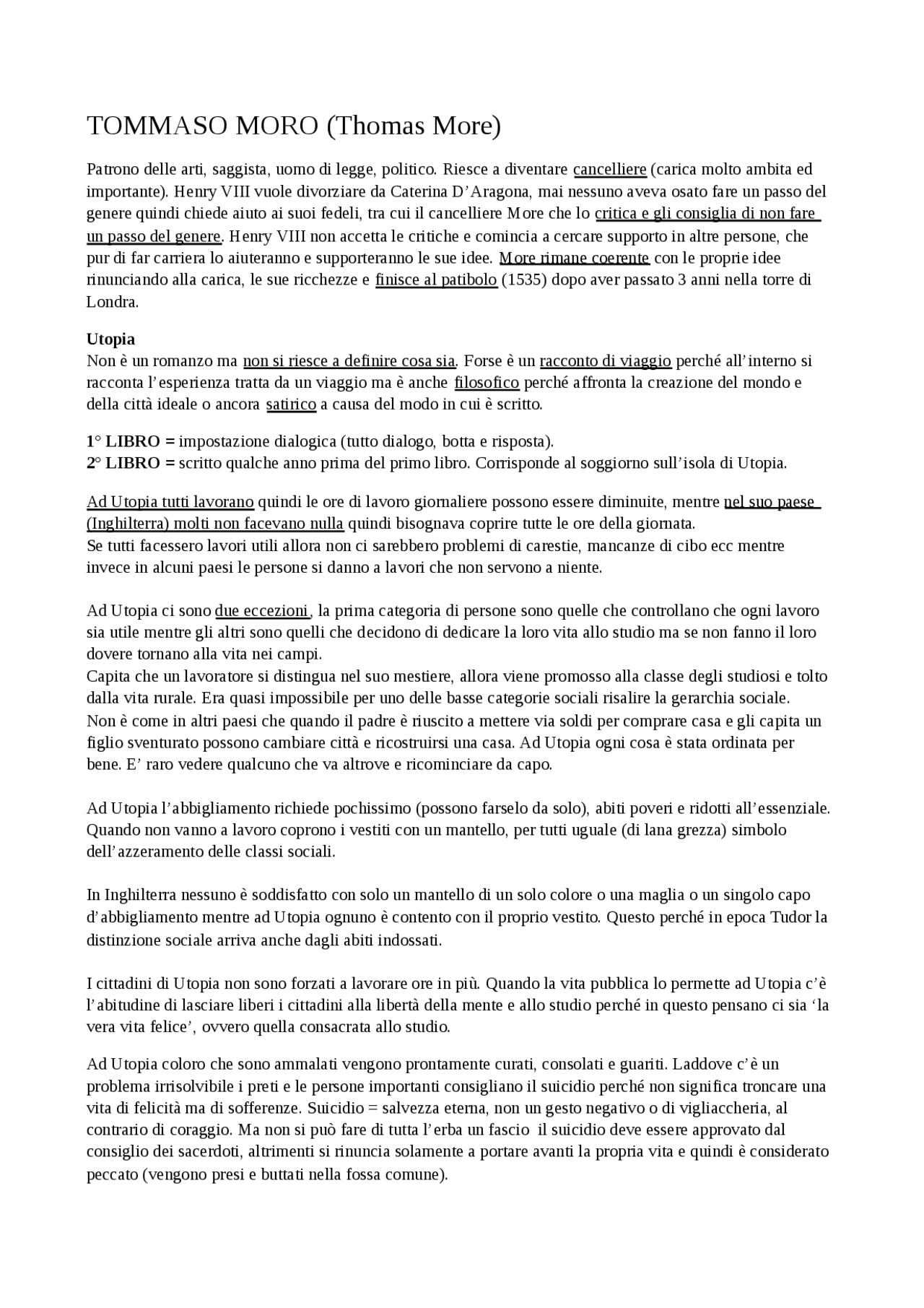 Tommaso Morothomas More Utopia Docsity