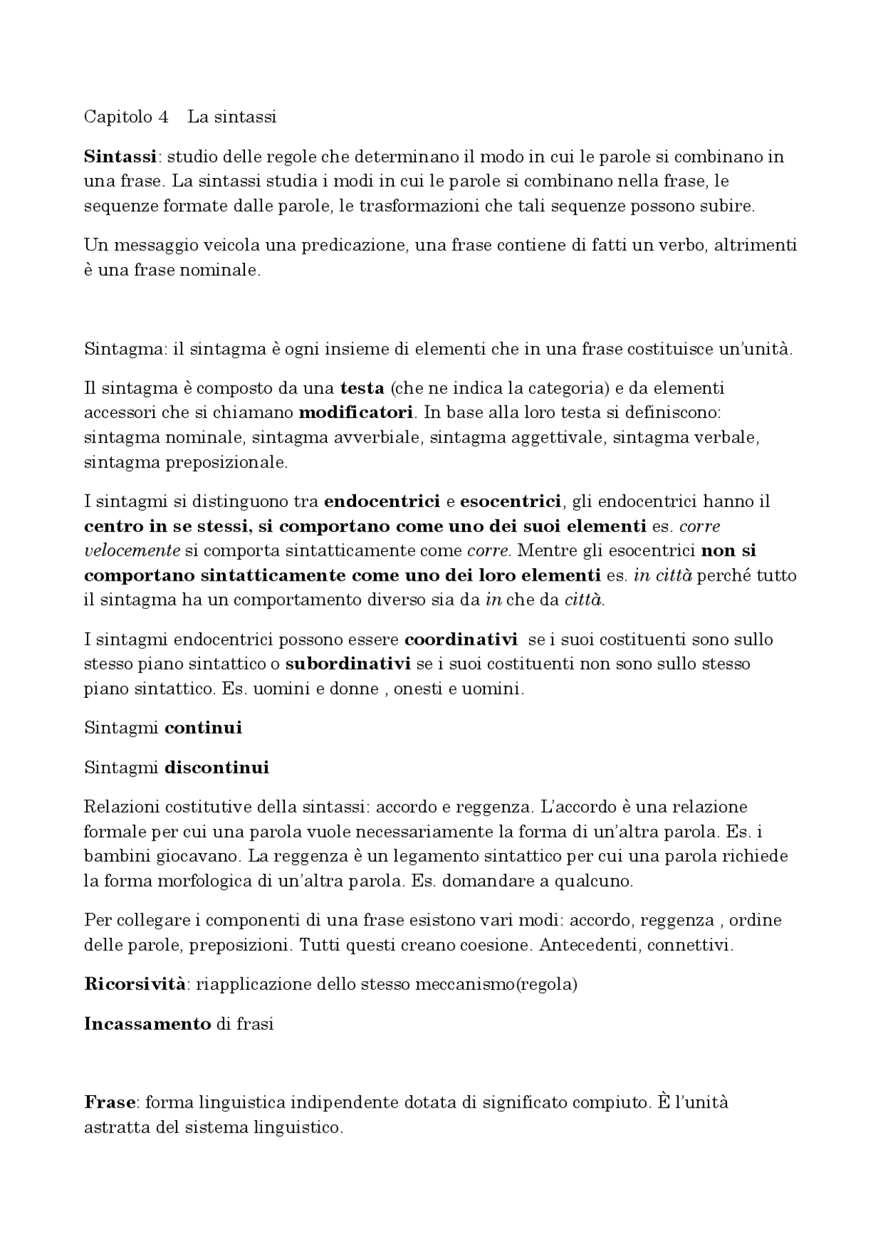 Capitolo 4 La Sintassi Docsity