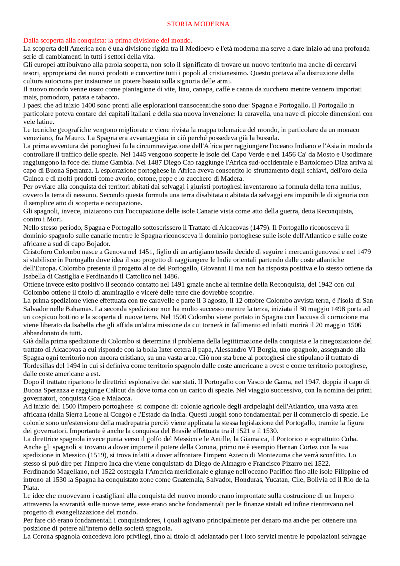 Storia Moderna Docsity