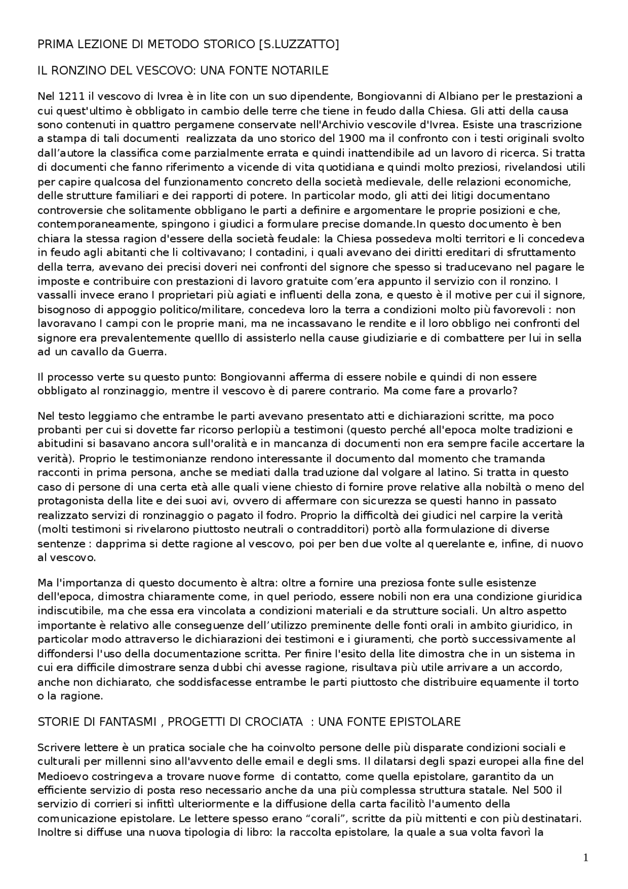 Prima Lezione Di Metodo Storico Sergio Luzzatto Docsity
