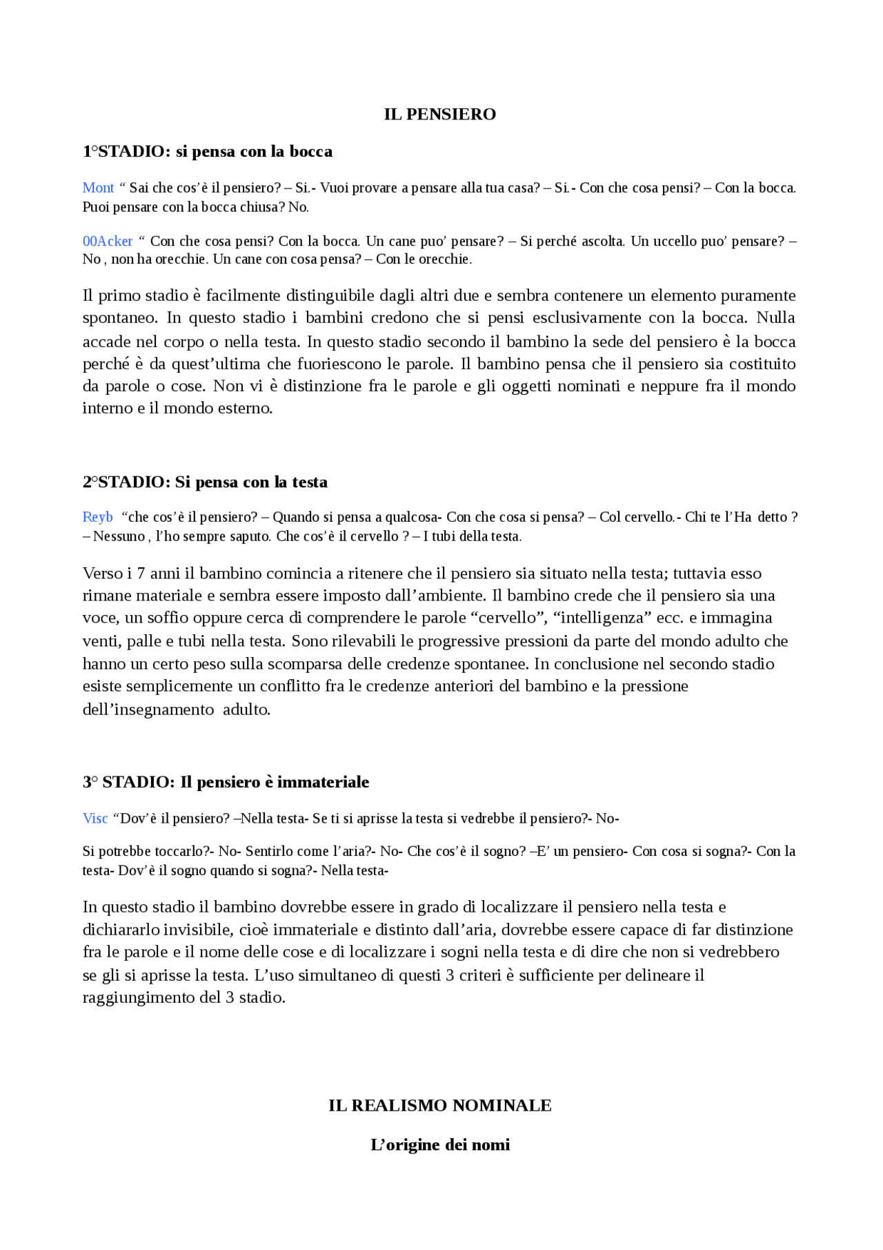 Piaget - Rappresentazione del mondo del fanciullo - Docsity