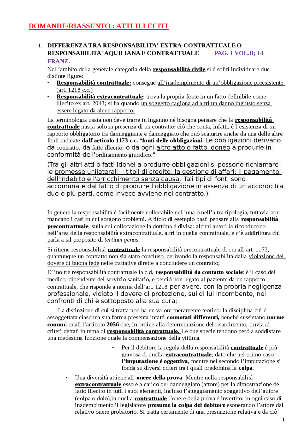 Domande Riassunto Atti Illeciti Docsity