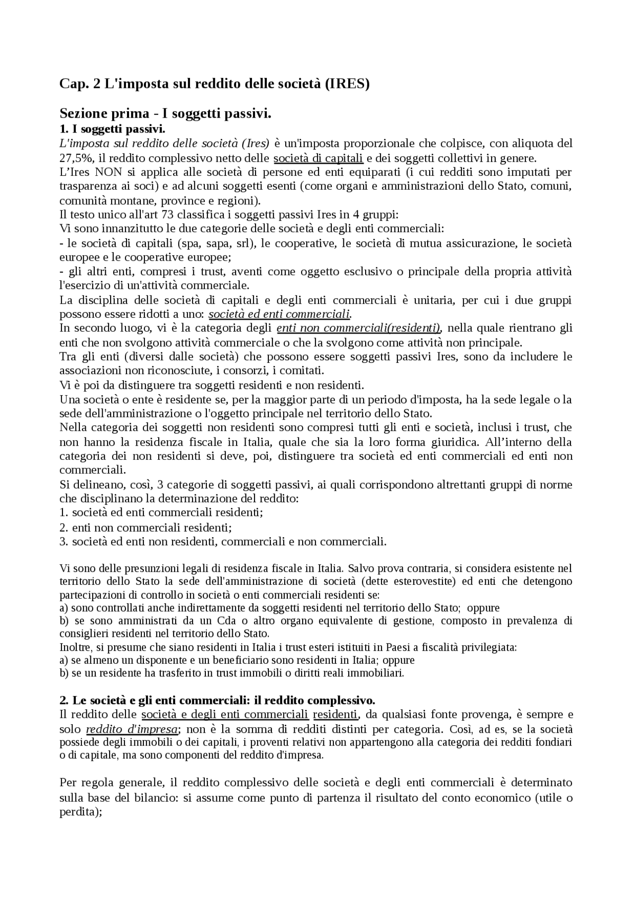 Elementi Basi Sullires Appunti Di Diritto Tributario Docsity