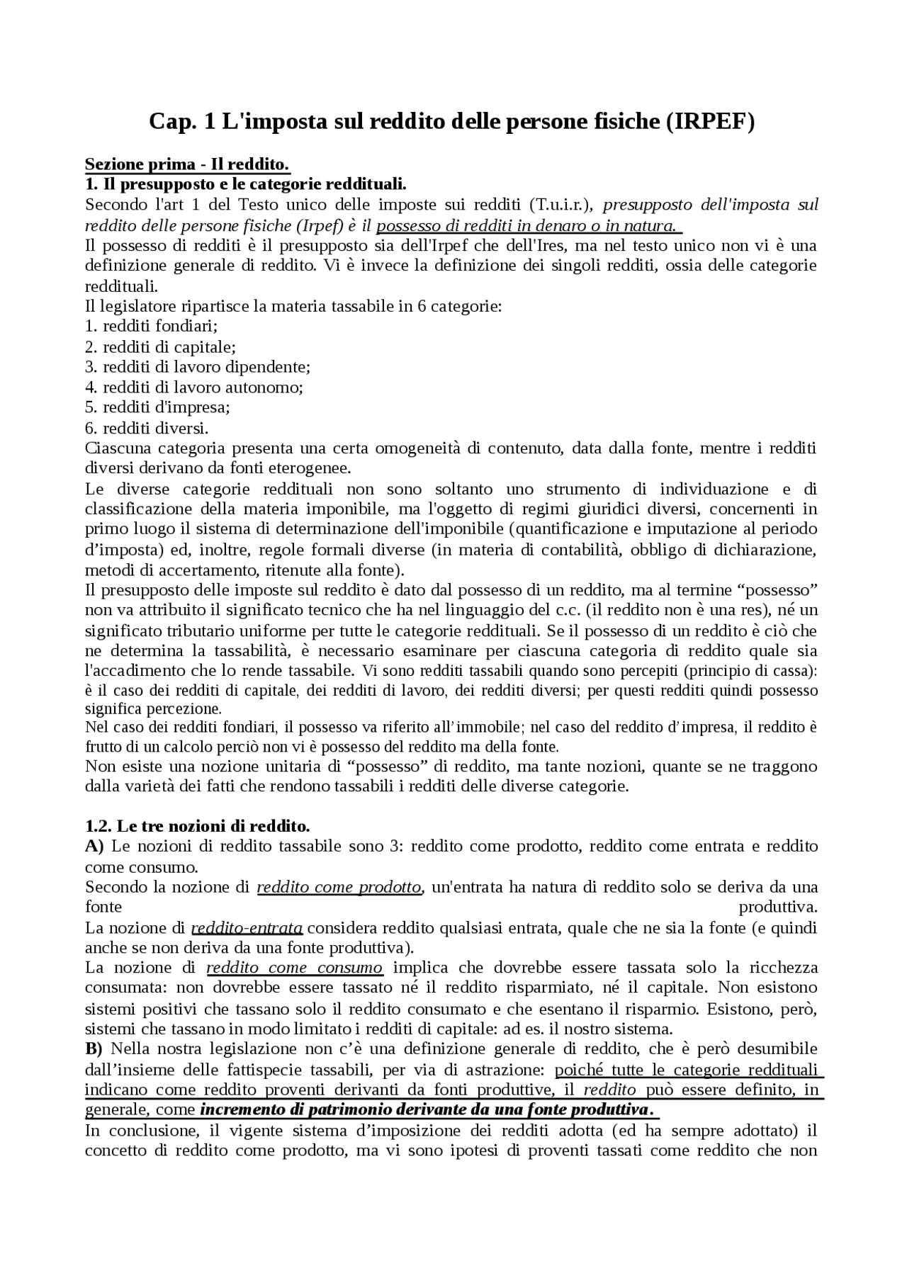 Irpef Il Presupposto E Le Categorie Reddituali Docsity