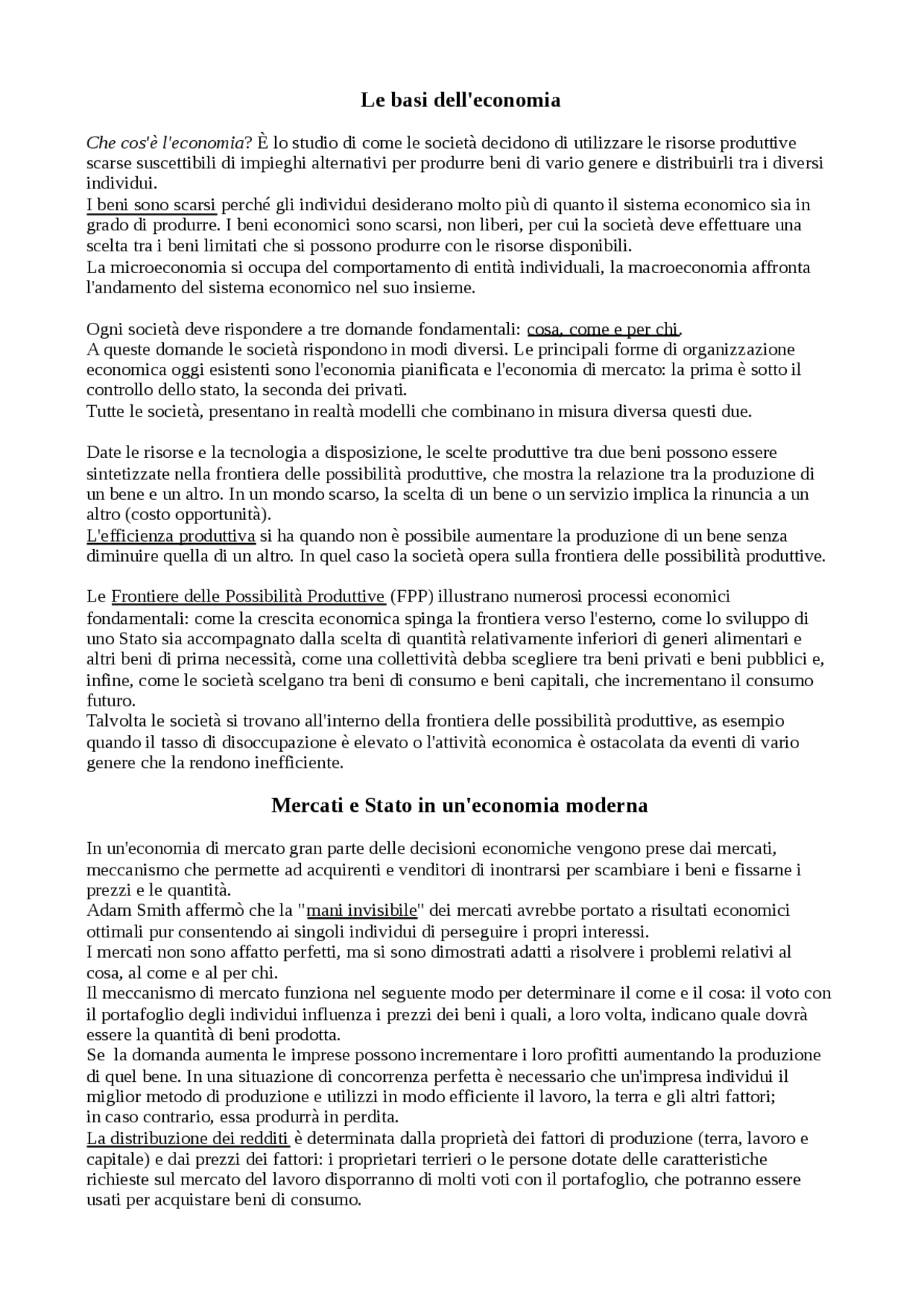 Economia - appunti su spiegazione di Samuelson P.A, Economia, XX ...