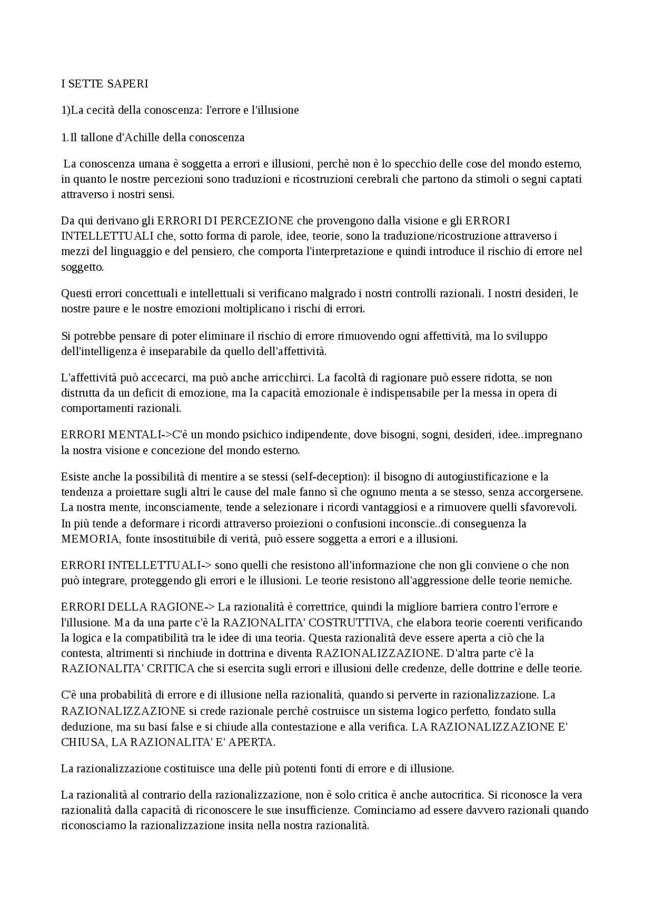 I Sette Saperi Completo Docsity