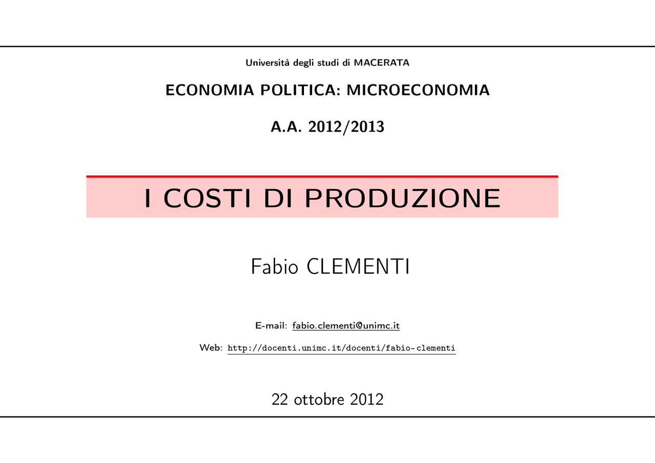 I Costi Di Produzione Docsity