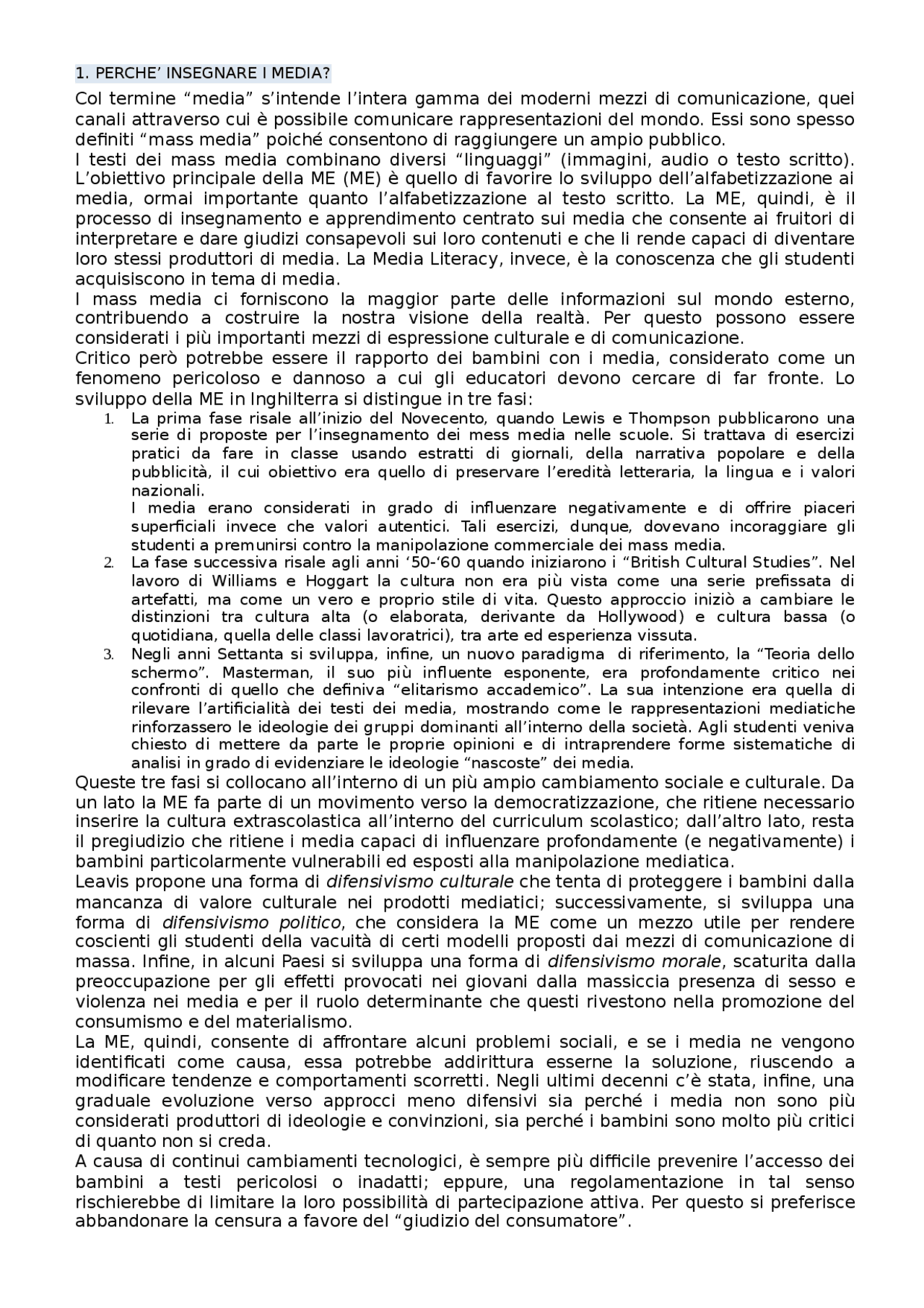 Riassunti Media Education Di David Buckingham Docsity