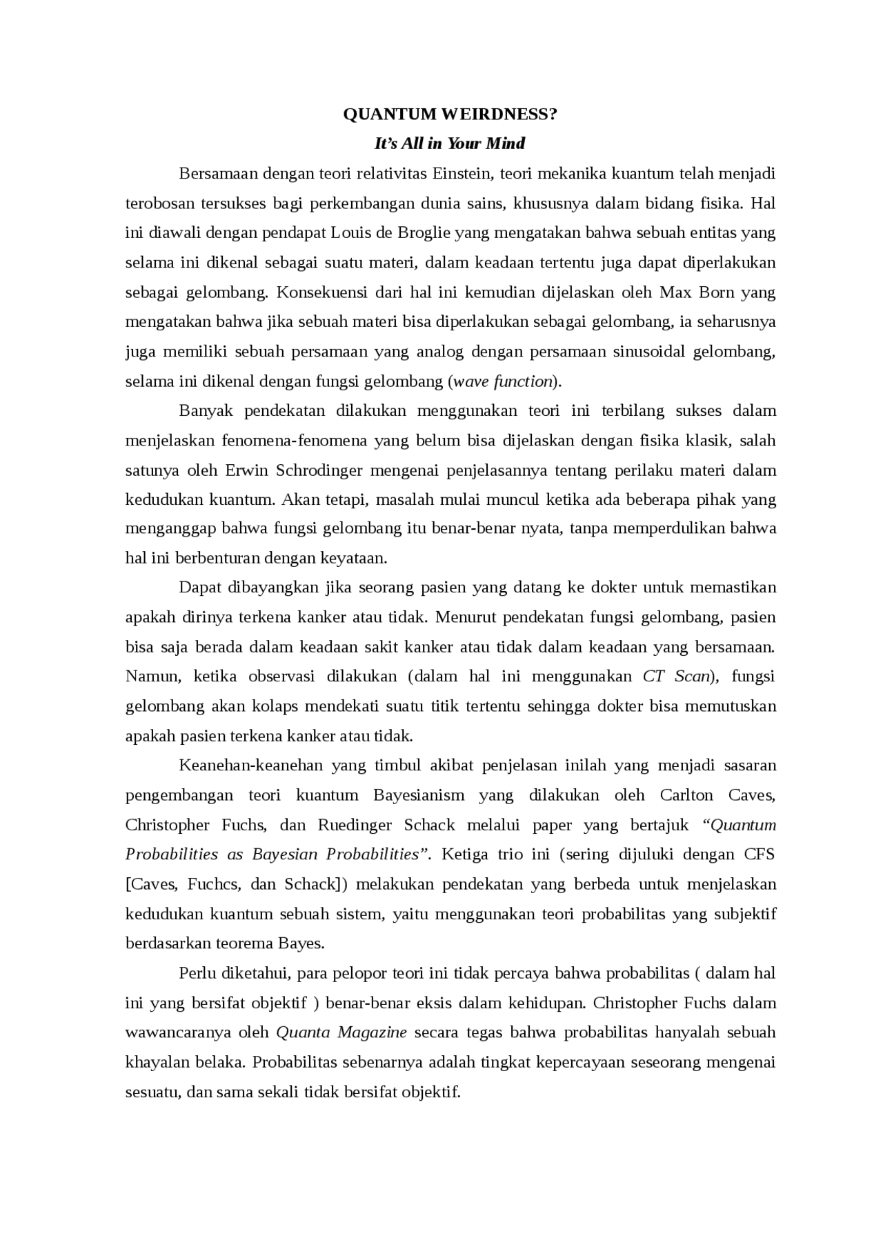 Quantum Bayesianism - Docsity