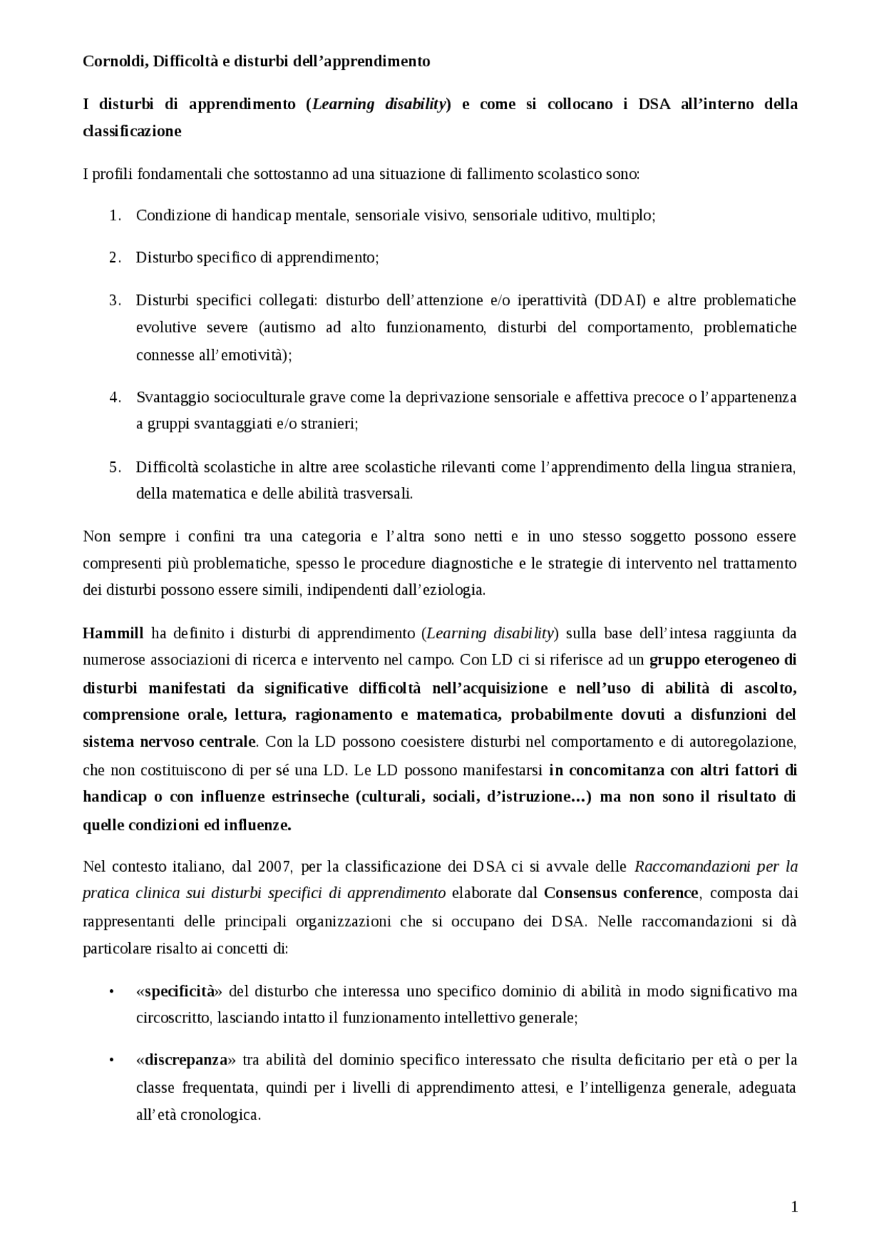 Cornoldi Difficoltà E Disturbi Dellapprendimento Docsity