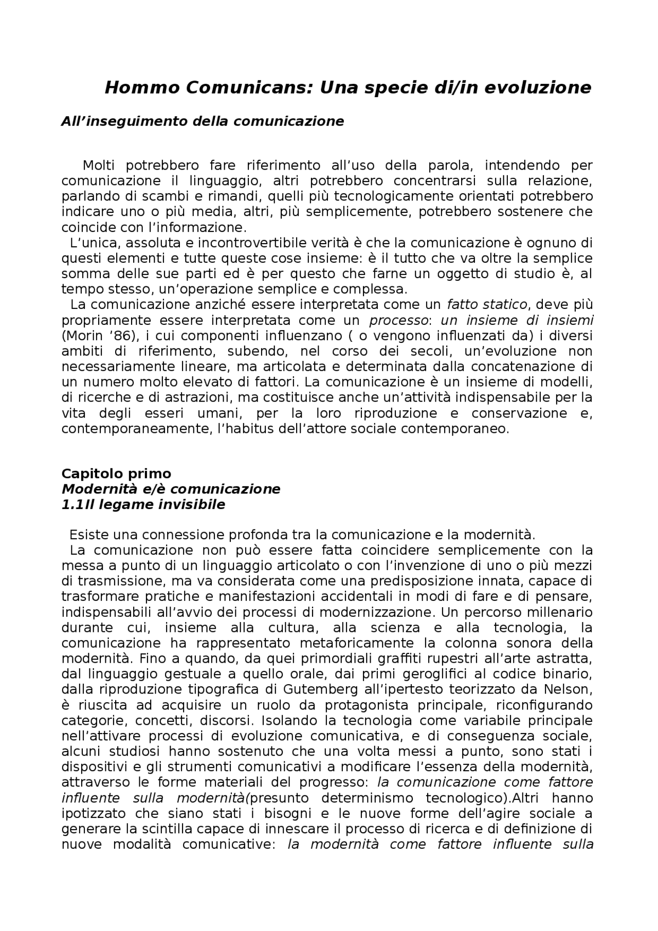 Homo Communicans Riassunto Docsity