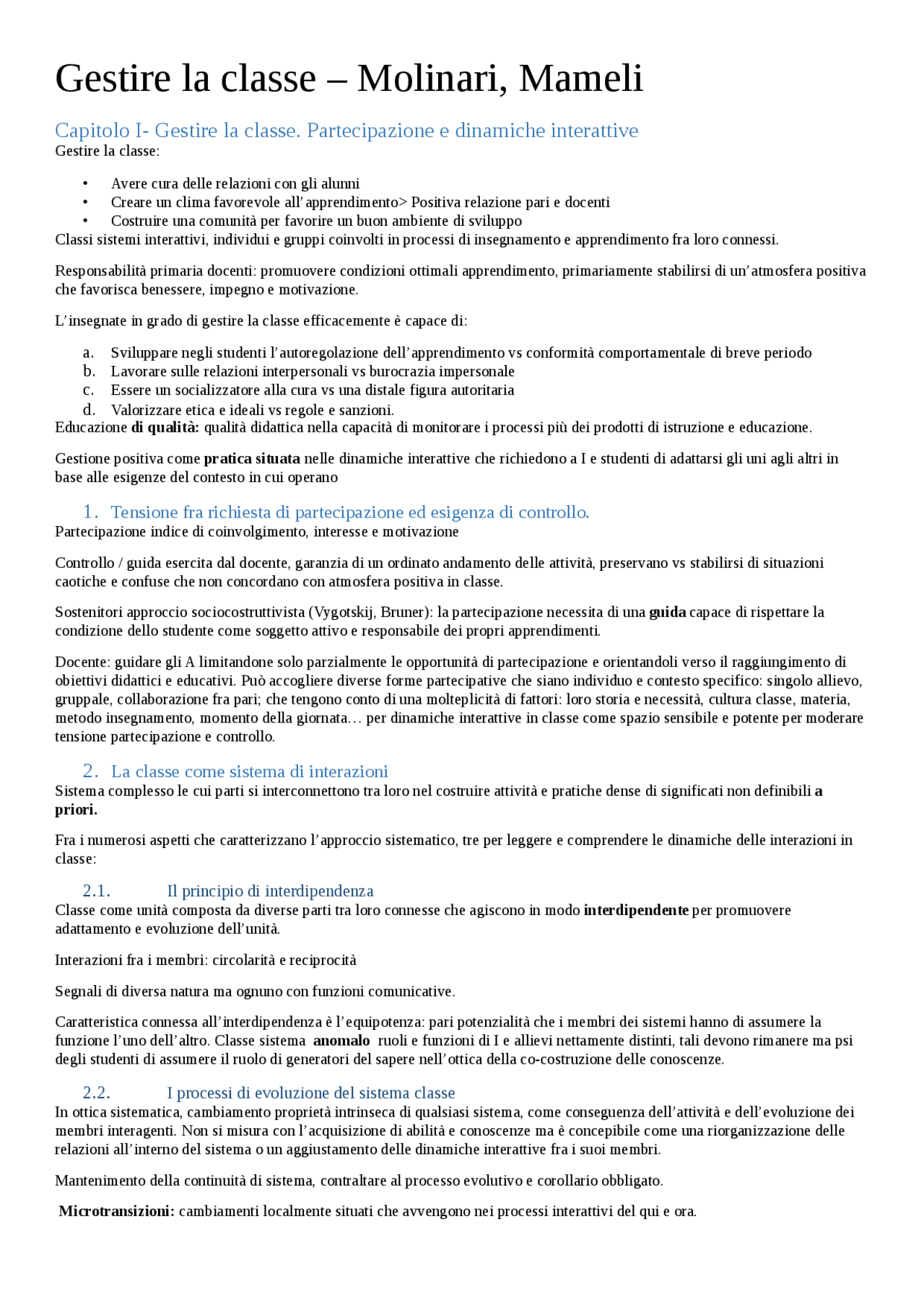 Gestire La Classe Docsity