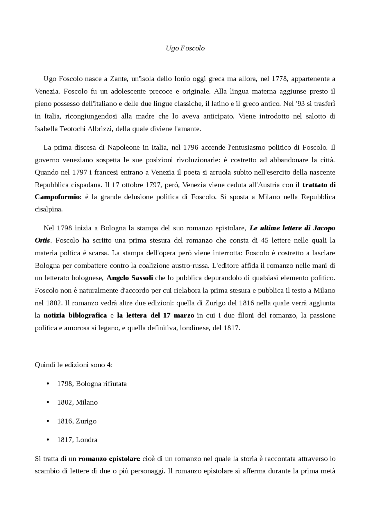 Ugo Foscolo Docsity