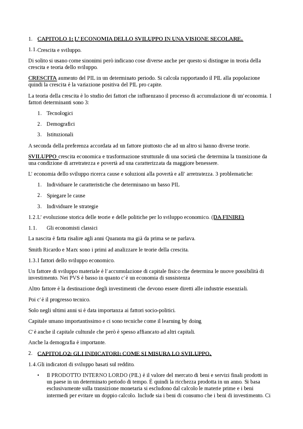 Economia Dello Sviluppo Docsity
