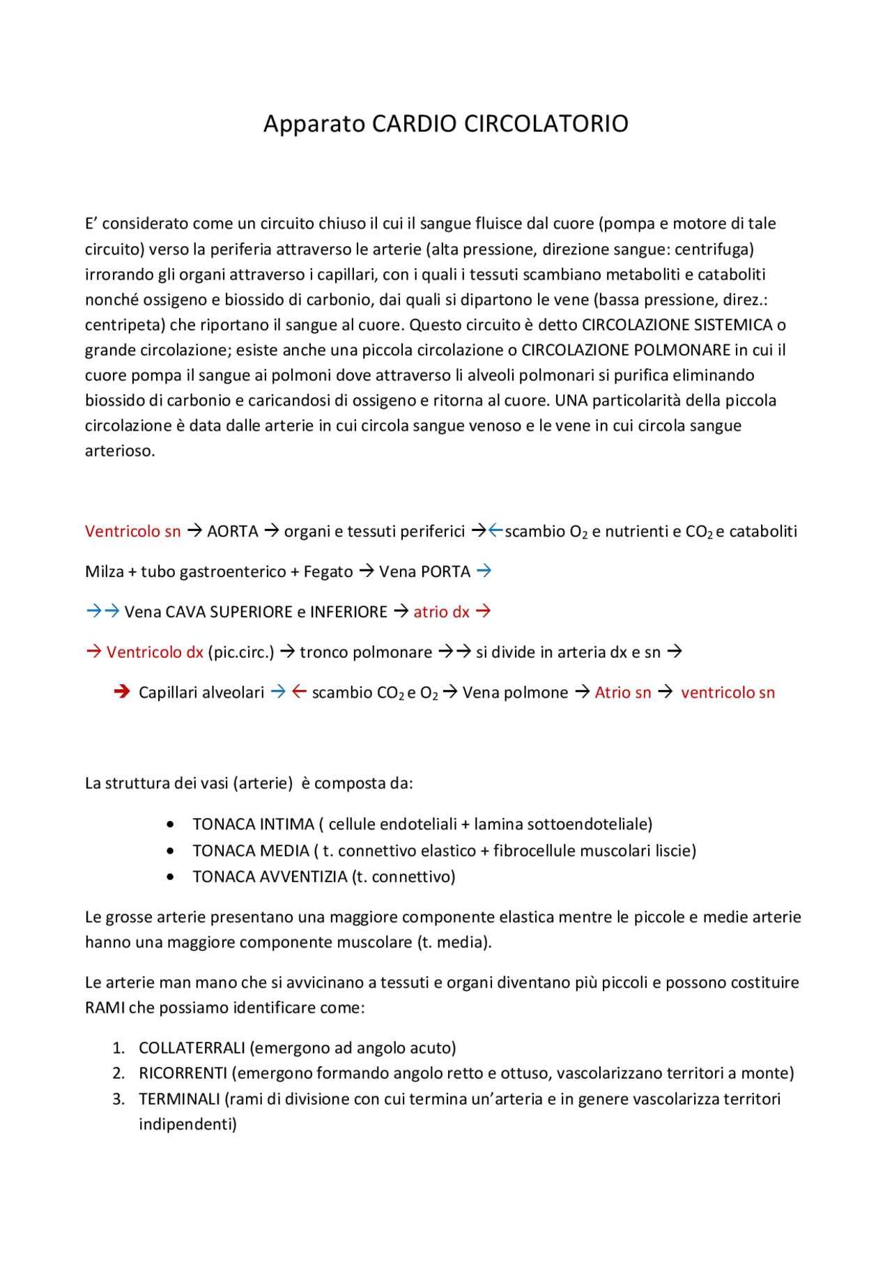 Apparato Cardio Circolatorio Docsity