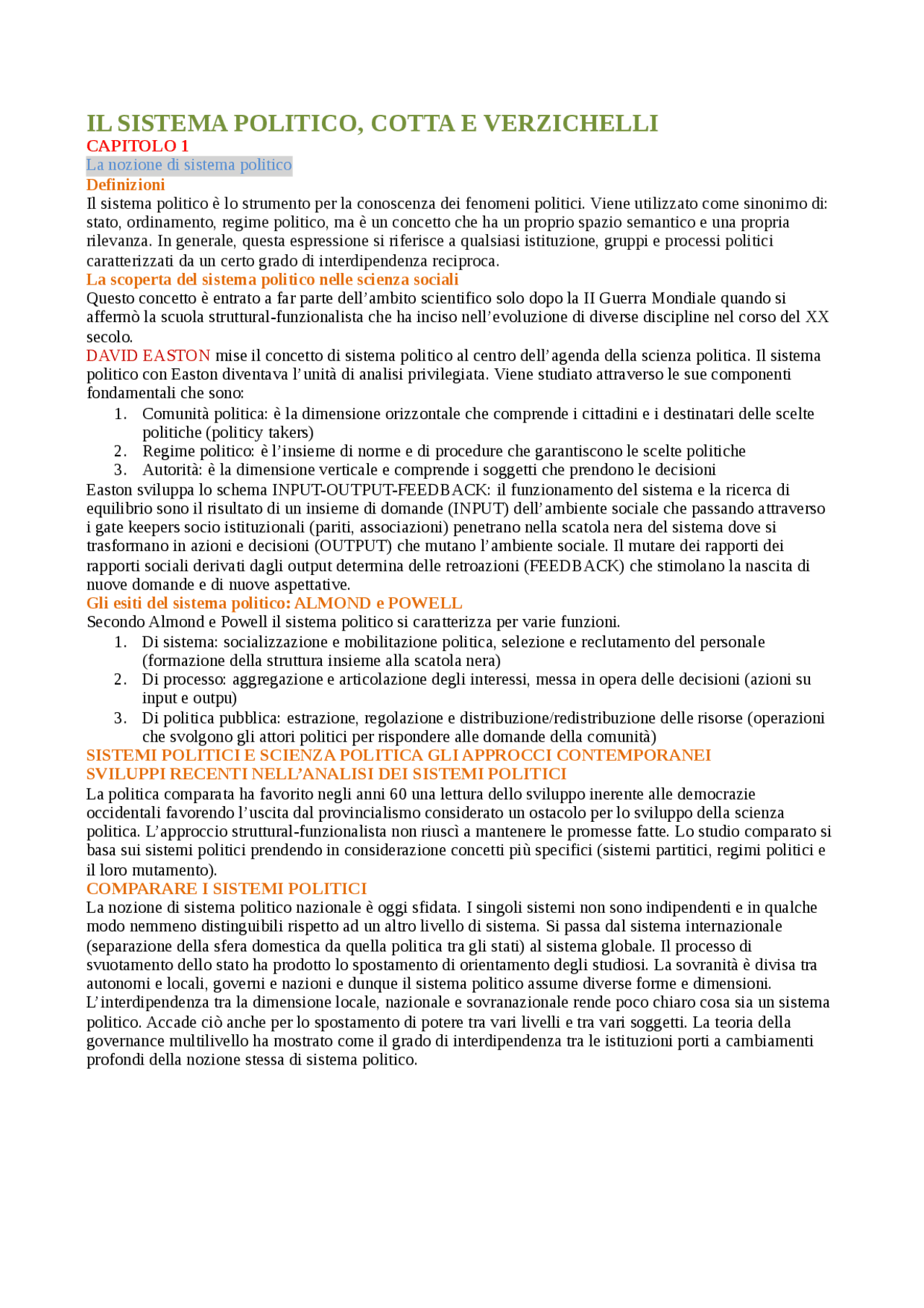 Sistema Politico Capitolo 1 Cotta E Verzichelli Docsity