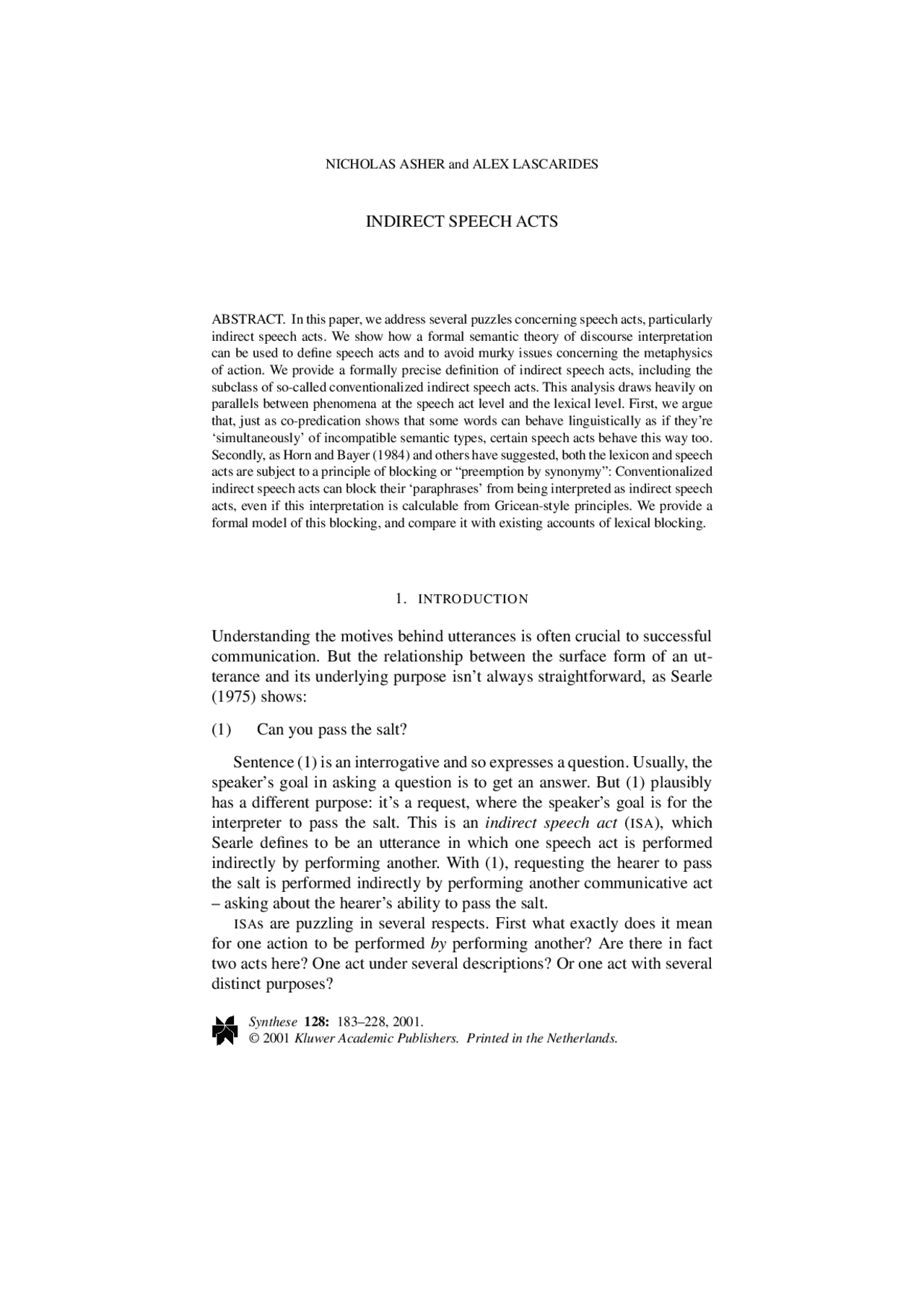 Indirect Speech Acts Atti Illocutivi Indiretti Docsity