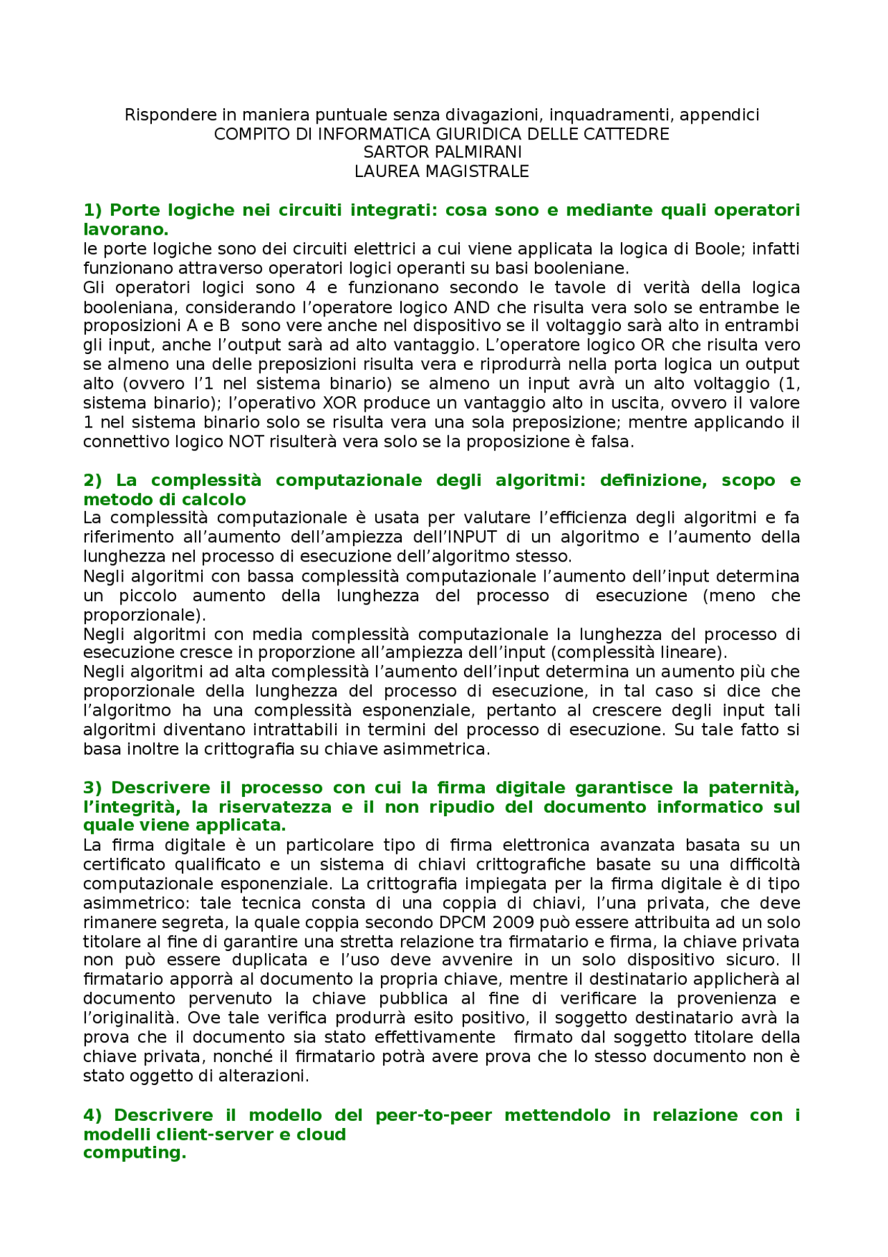 Domande Informatica Giuridica Docsity