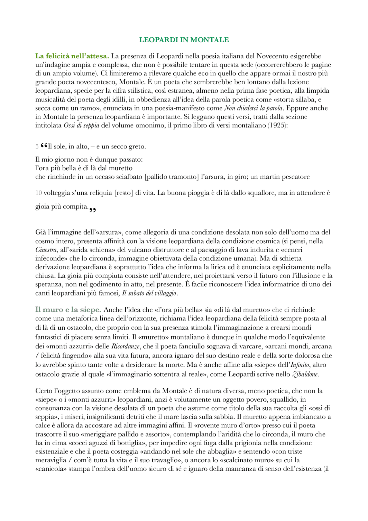 Leopardi in Montale - Docsity