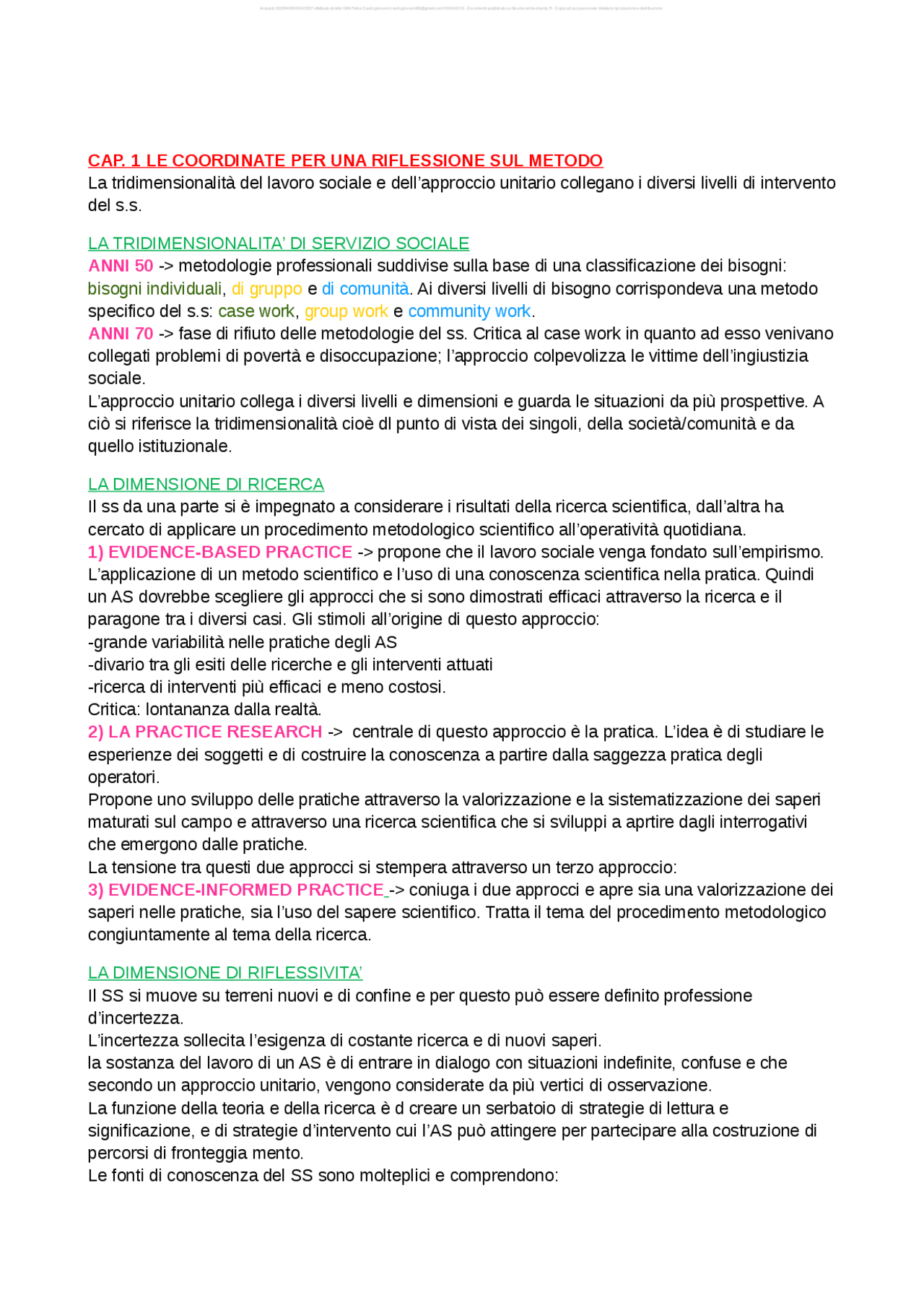 Servizio Sociale Prof Bertotti Metodo Docsity