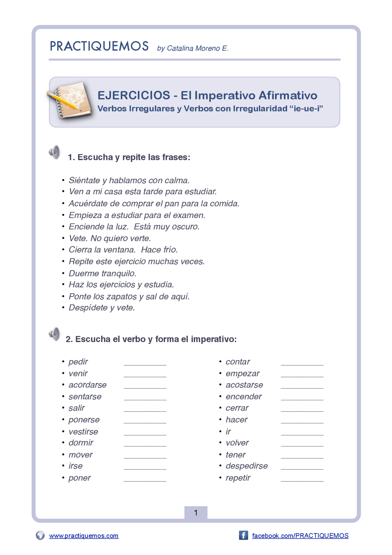 Imperativo afirmativo irregular ejercicios - Docsity
