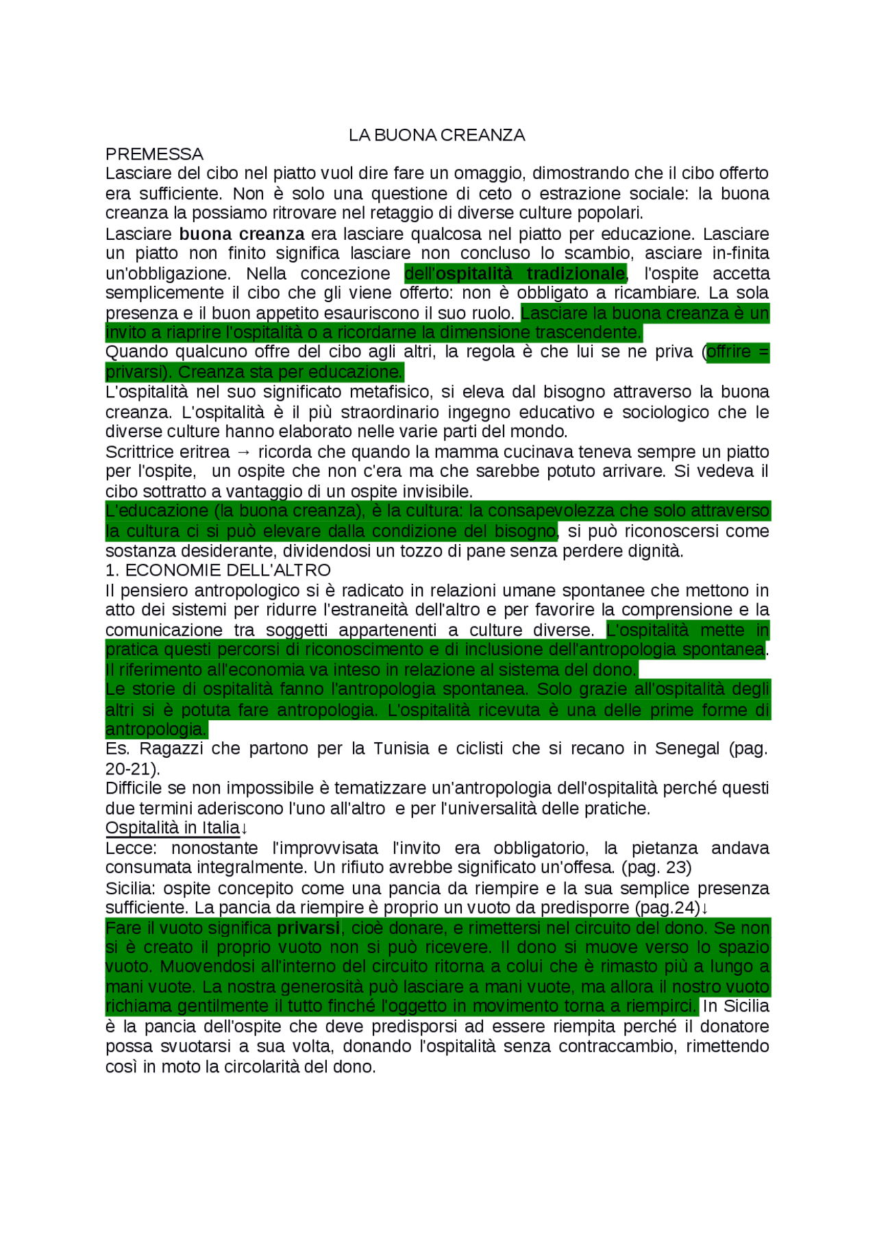 La Buona Creanza Riassunto Docsity