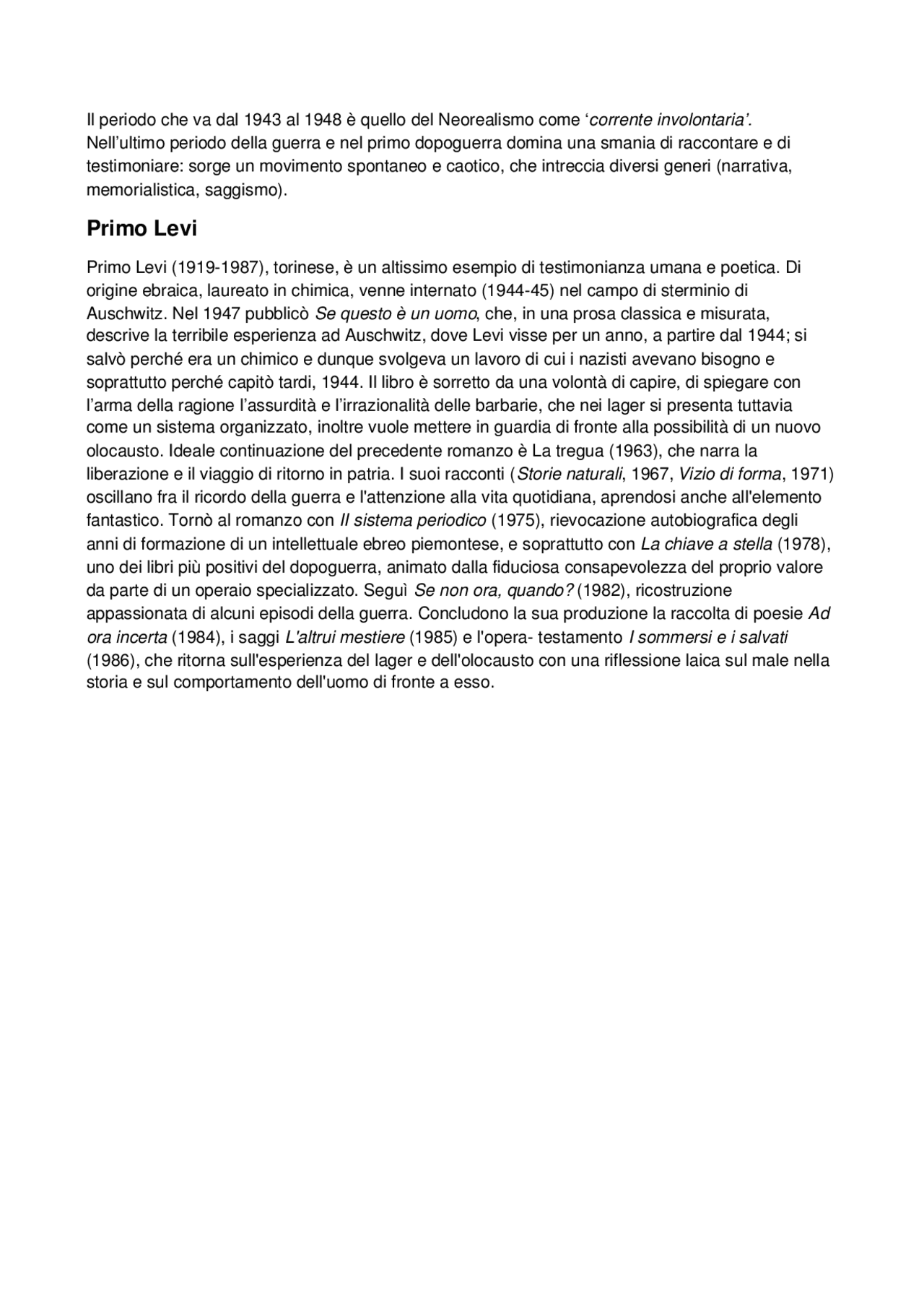 Primo Levi Docsity