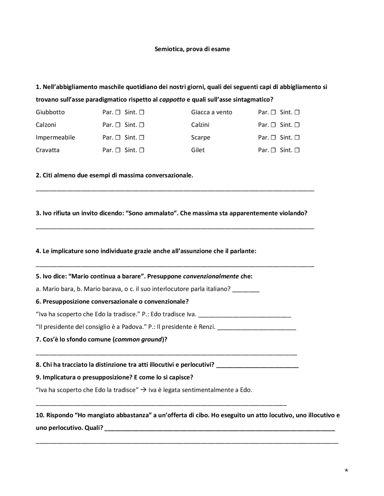 Esame semiotica fac-simile - Docsity