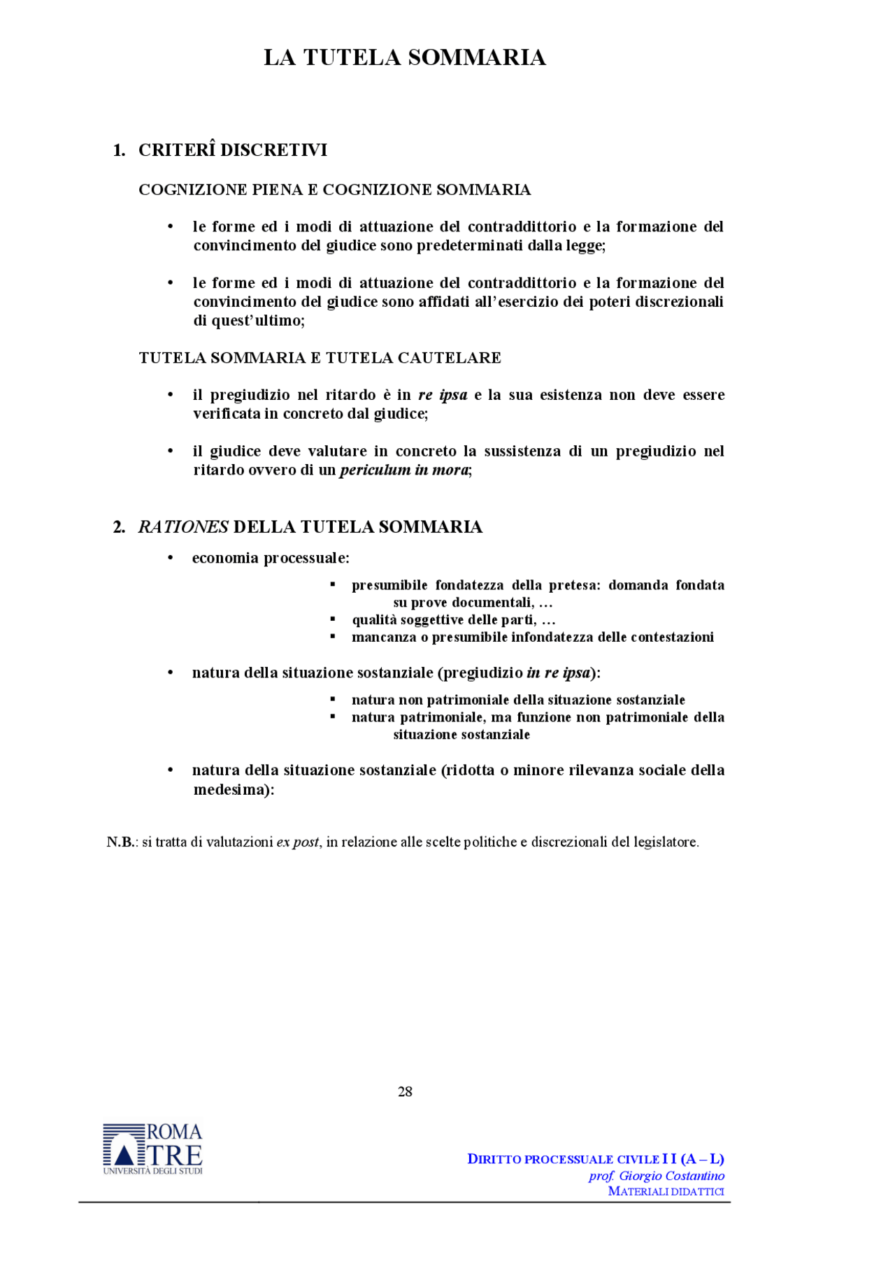 La Tutela Sommaria Non Cautelareschema Docsity
