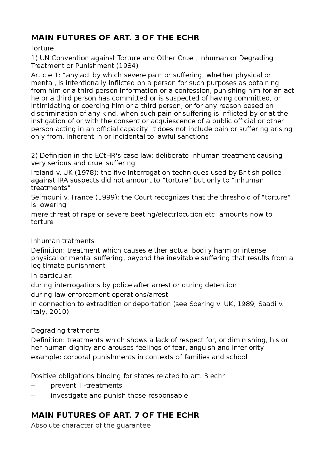 Main Articles of the ECHR - Docsity