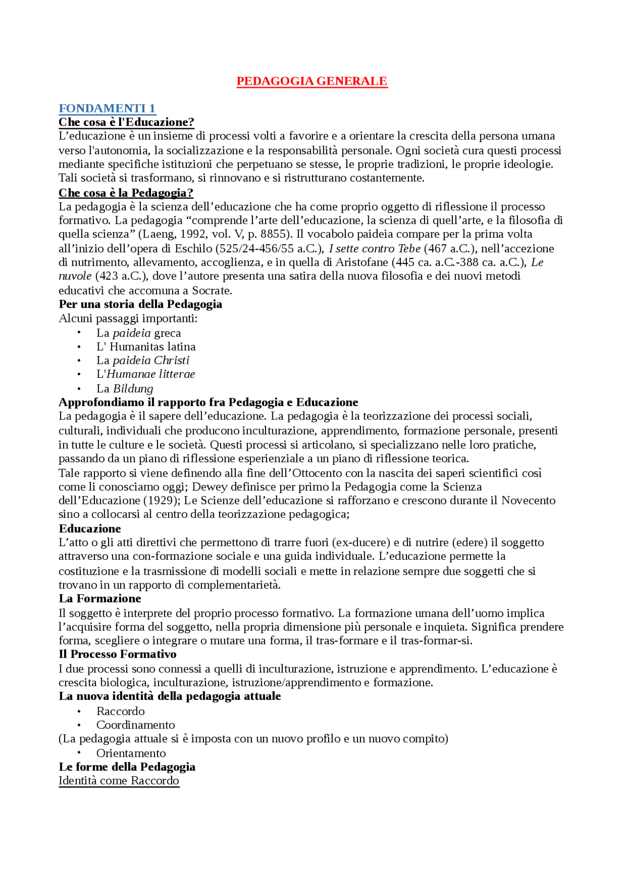 Appunti Pedagogia Generale Docsity