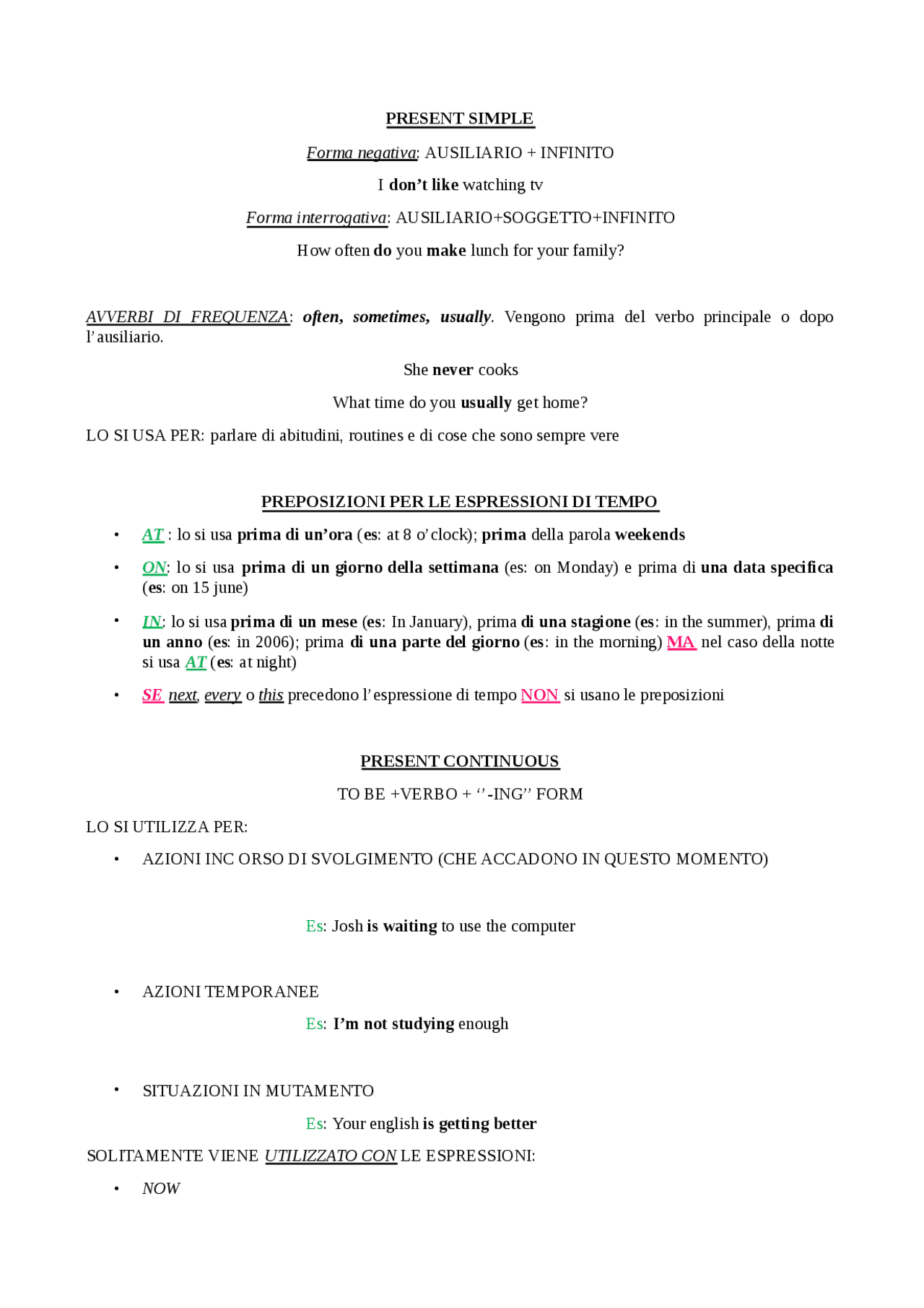 Schema Regole Grammaticali Di Inglese Appunti Di Lingua Inglese Docsity