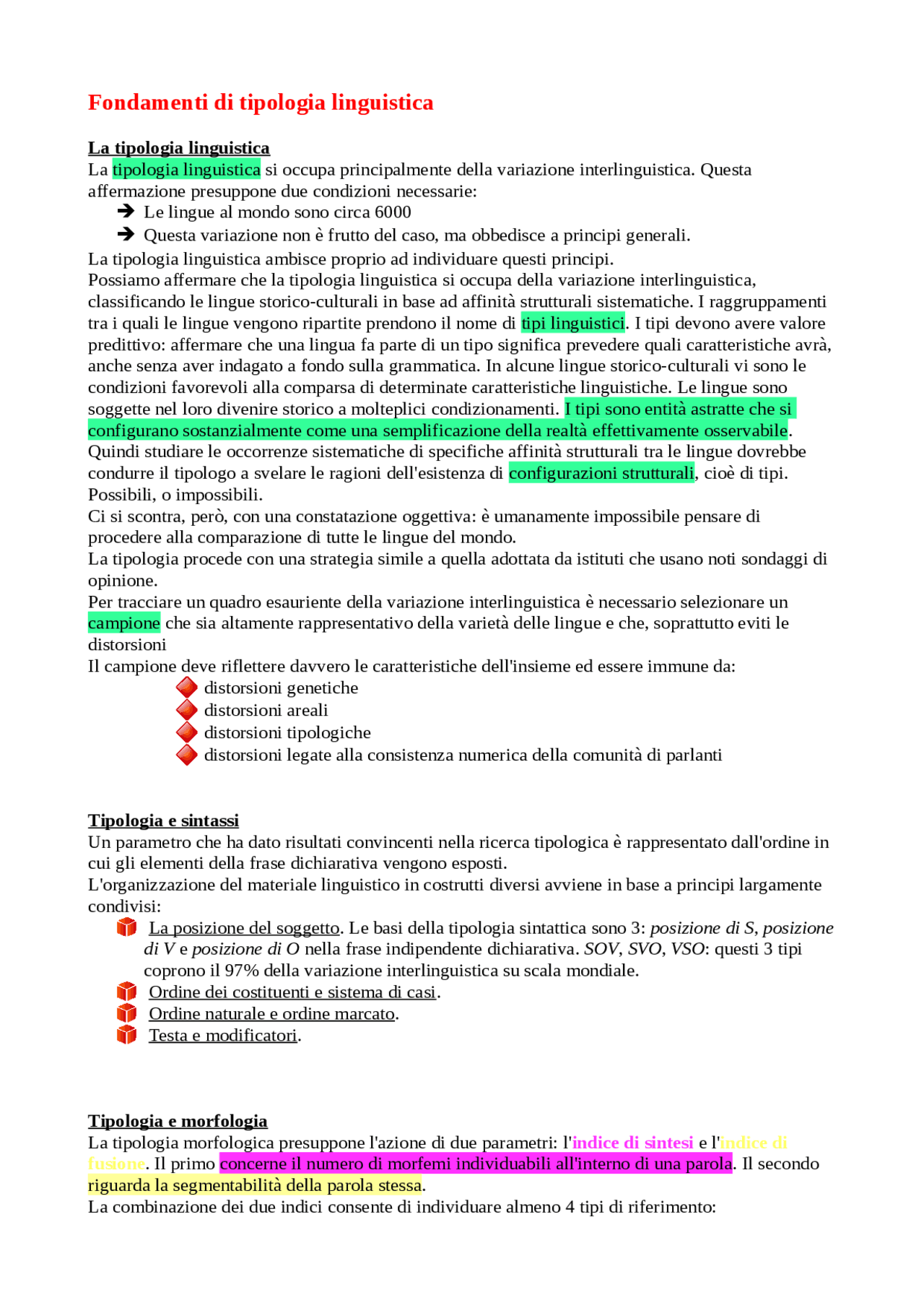 Fondamenti Di Tipologia Linguistica Docsity