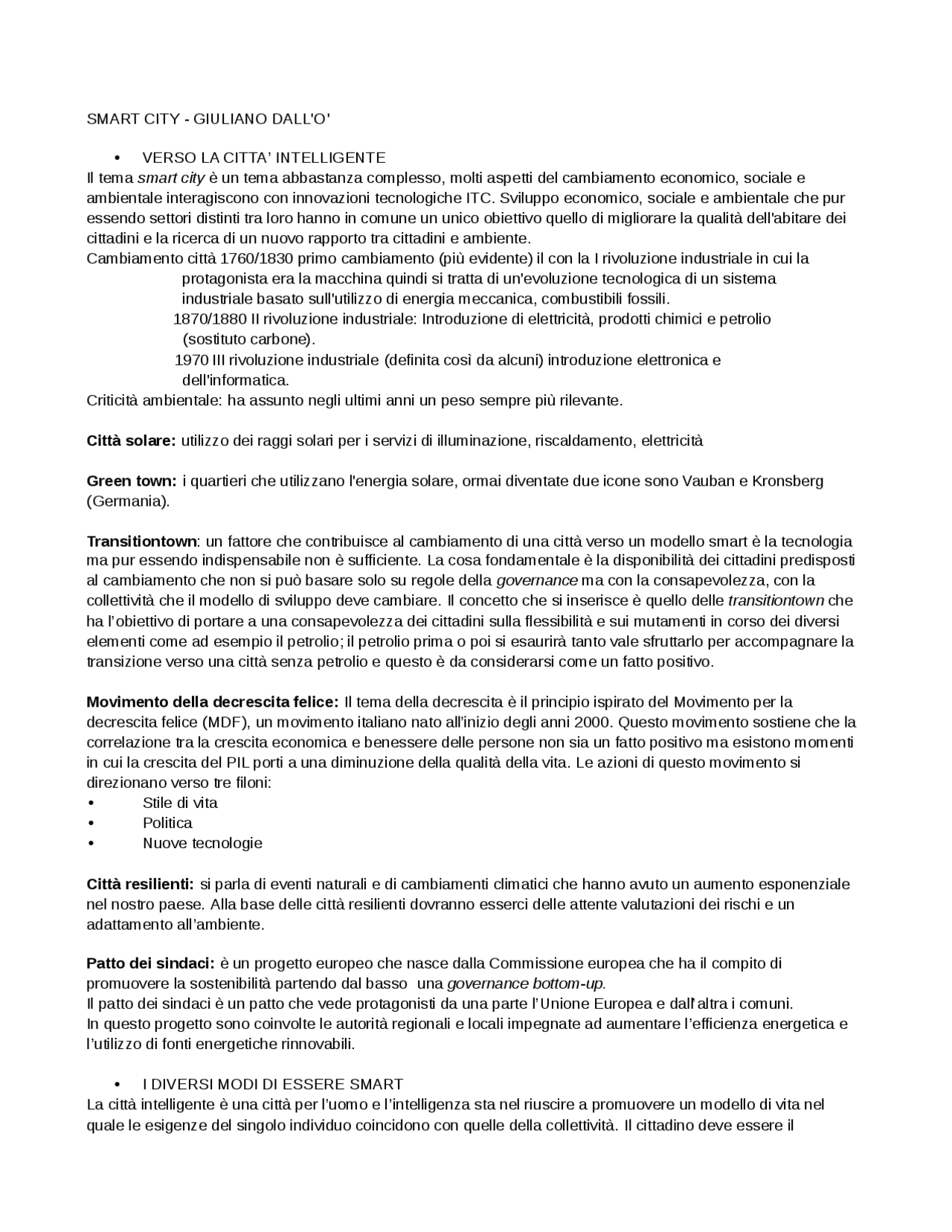 Smart city giuliano dall'ò - Docsity