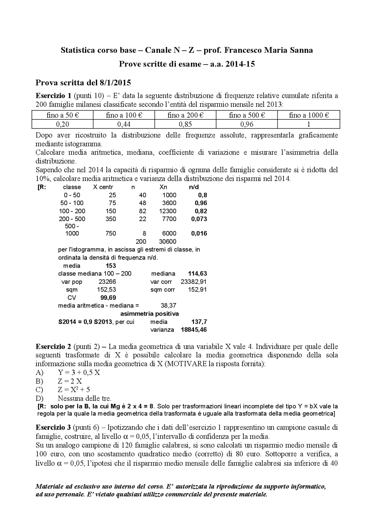 Esame statistica - Docsity