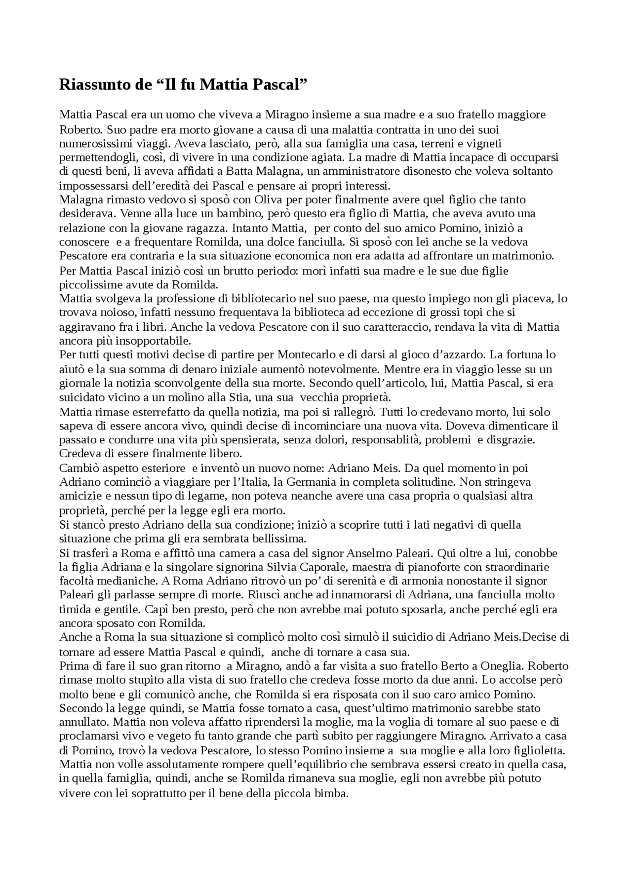 Il Fu Mattia Pascal Docsity