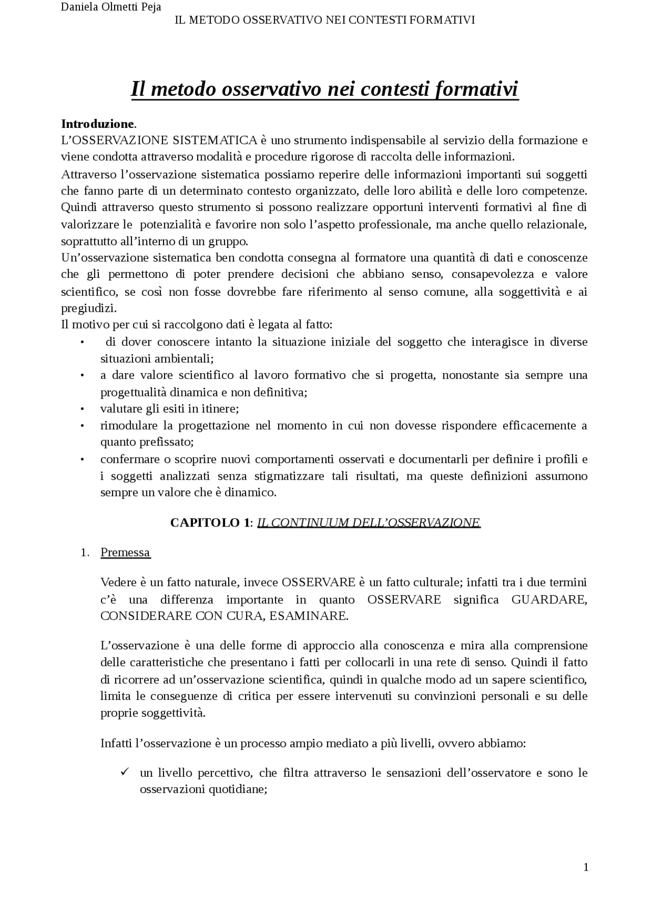 Il Metodo Osservativo Nei Contesti Formativi Docsity