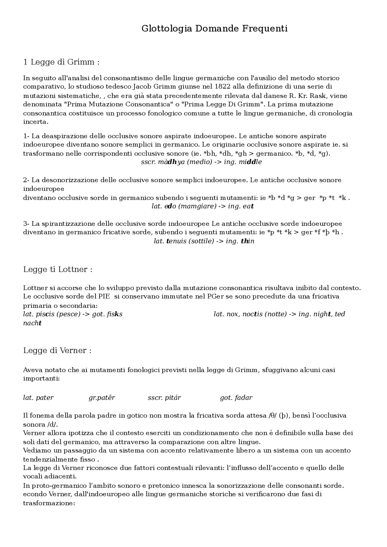 Glottologia Domande Frequenti Docsity