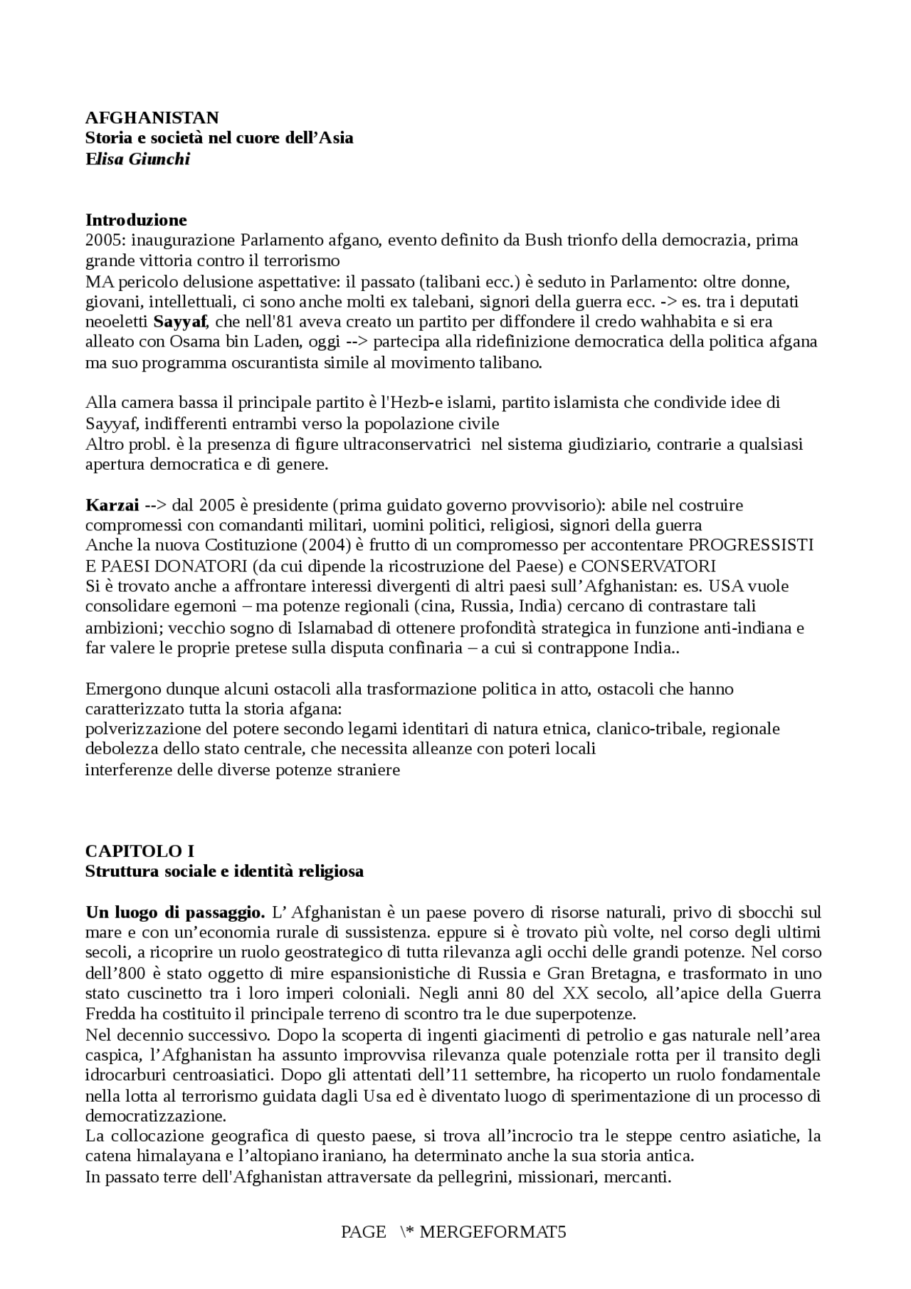 Elisa Giunchi - Afghanistan - Docsity
