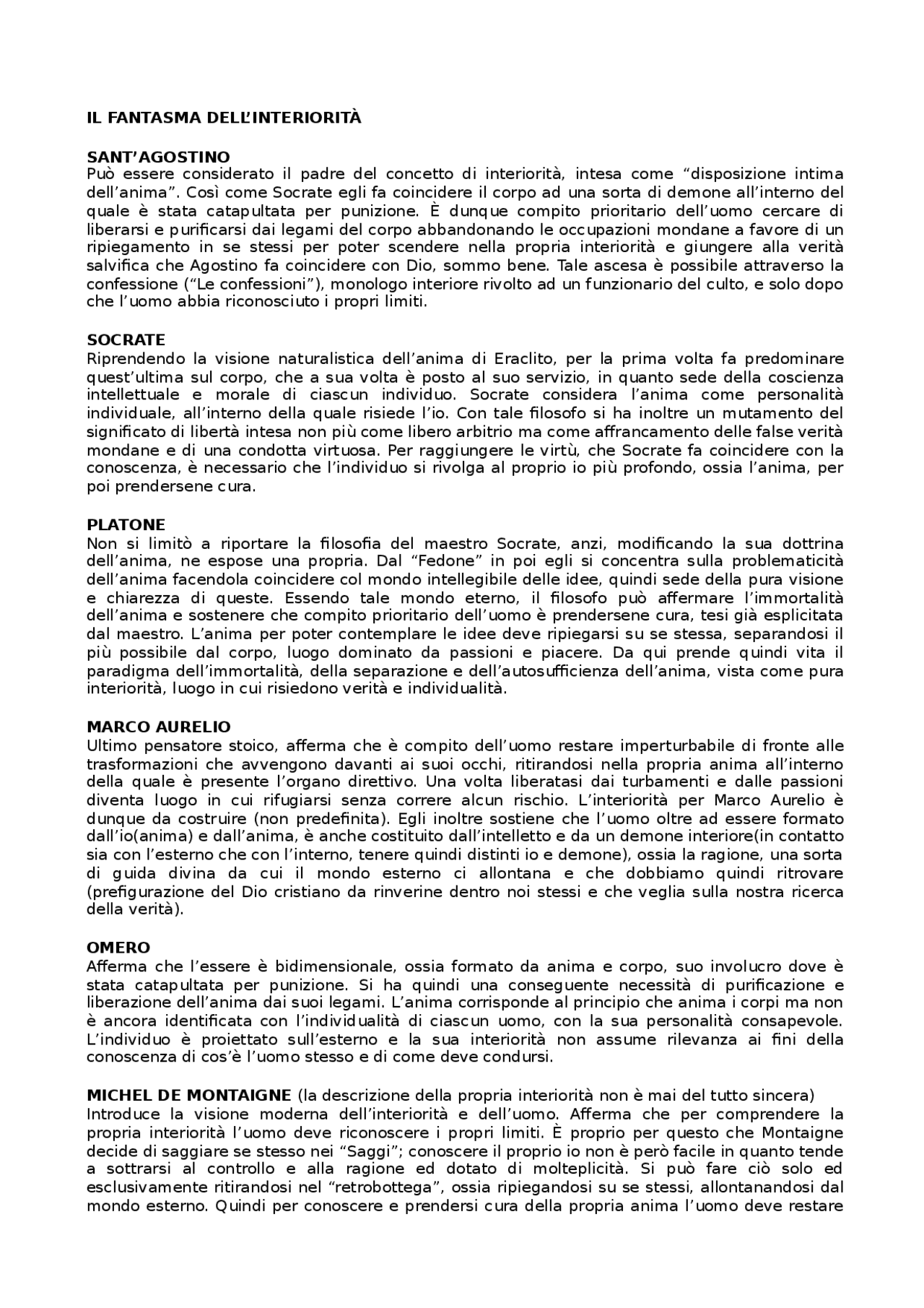 Mini Riassunti Pensieri Filosofi Docsity
