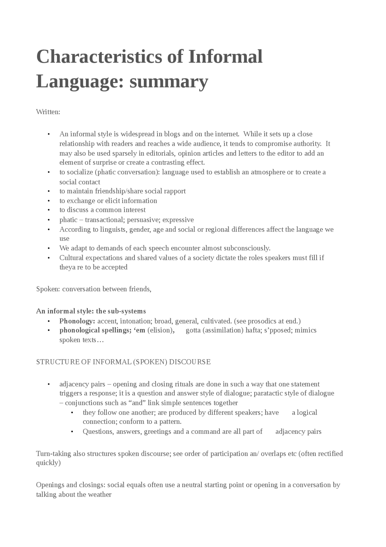 Characteristics of informal language - Docsity