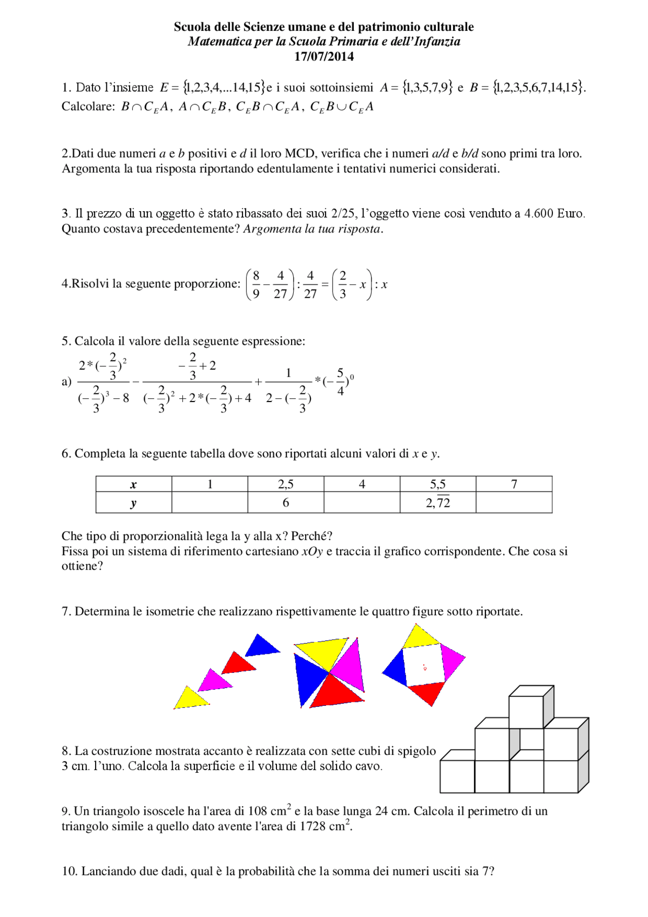 Compito matematica - Docsity