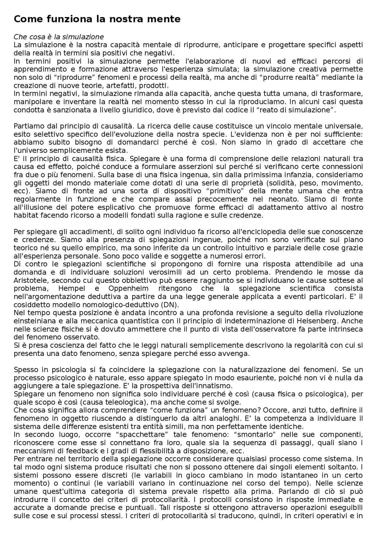 Come Funziona La Nostra Mente Mantovani Docsity