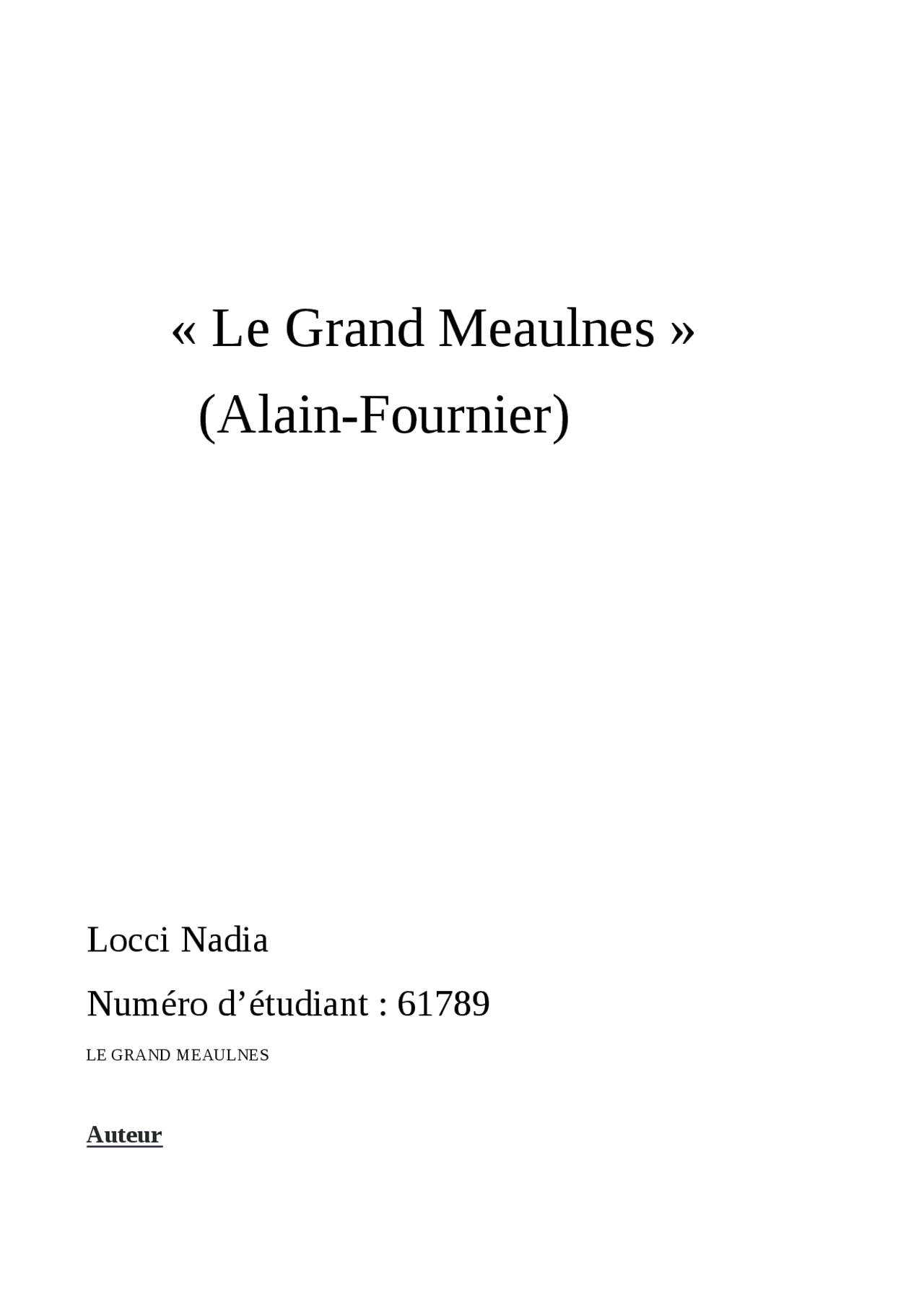 Le grand meaulnes - Docsity