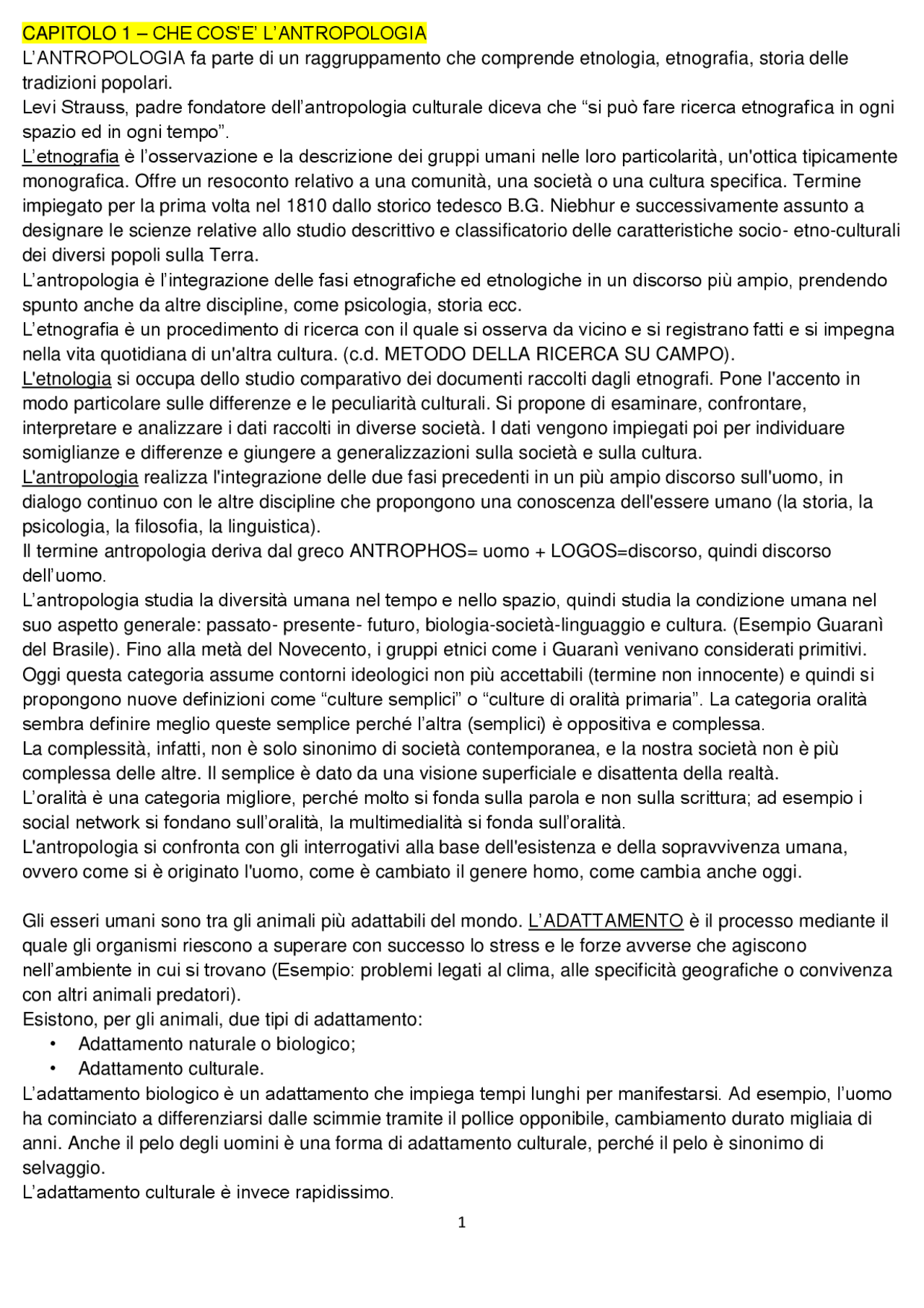 Riassunto Antropologia Culturae Kottak Docsity