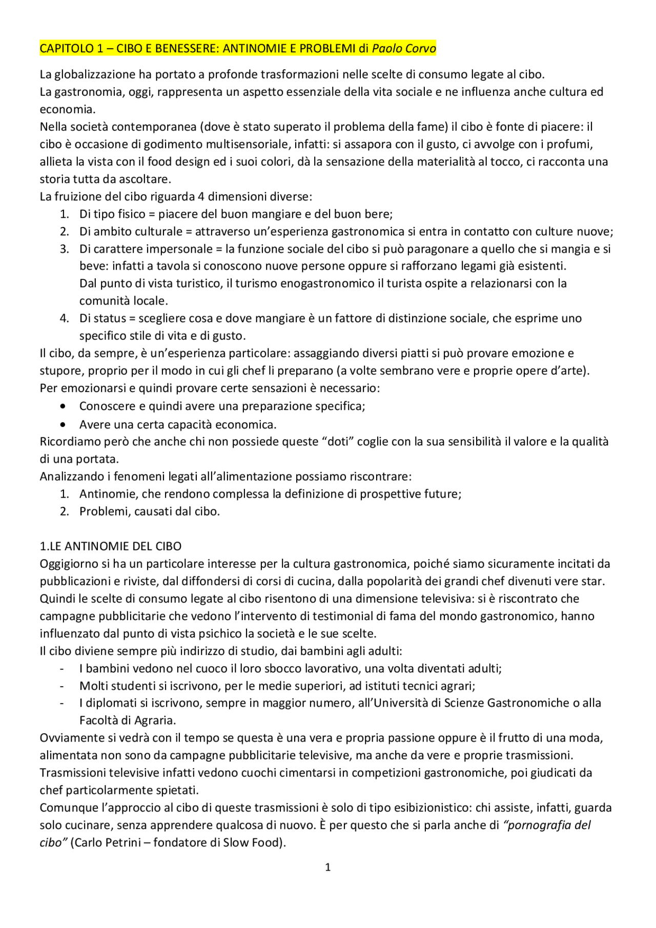 Riassunto Cibo E Benessere Cap 1 E 12 Corvo E Fassino Docsity