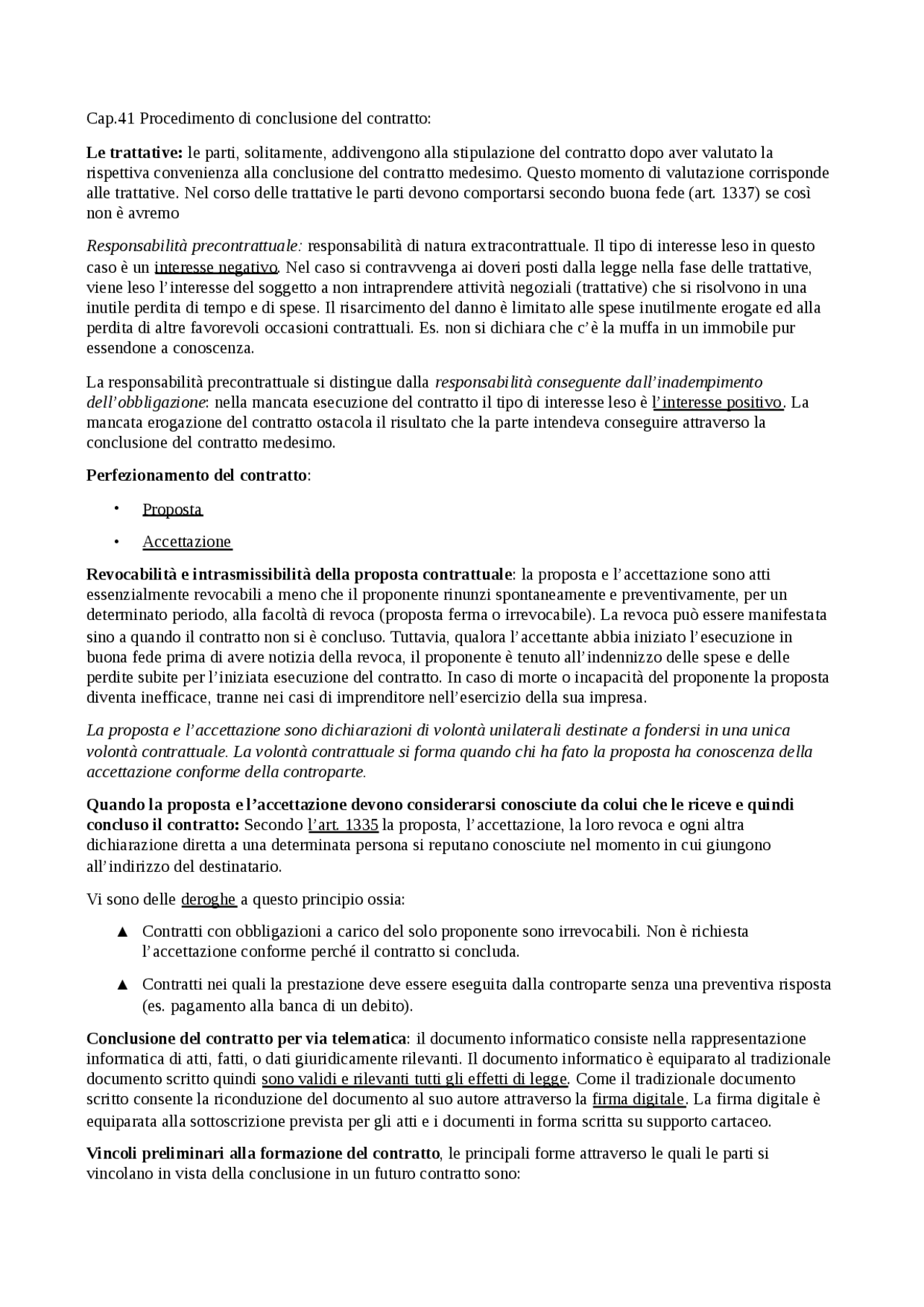 Cap 41 procedimento di conclusione del contratto - Docsity