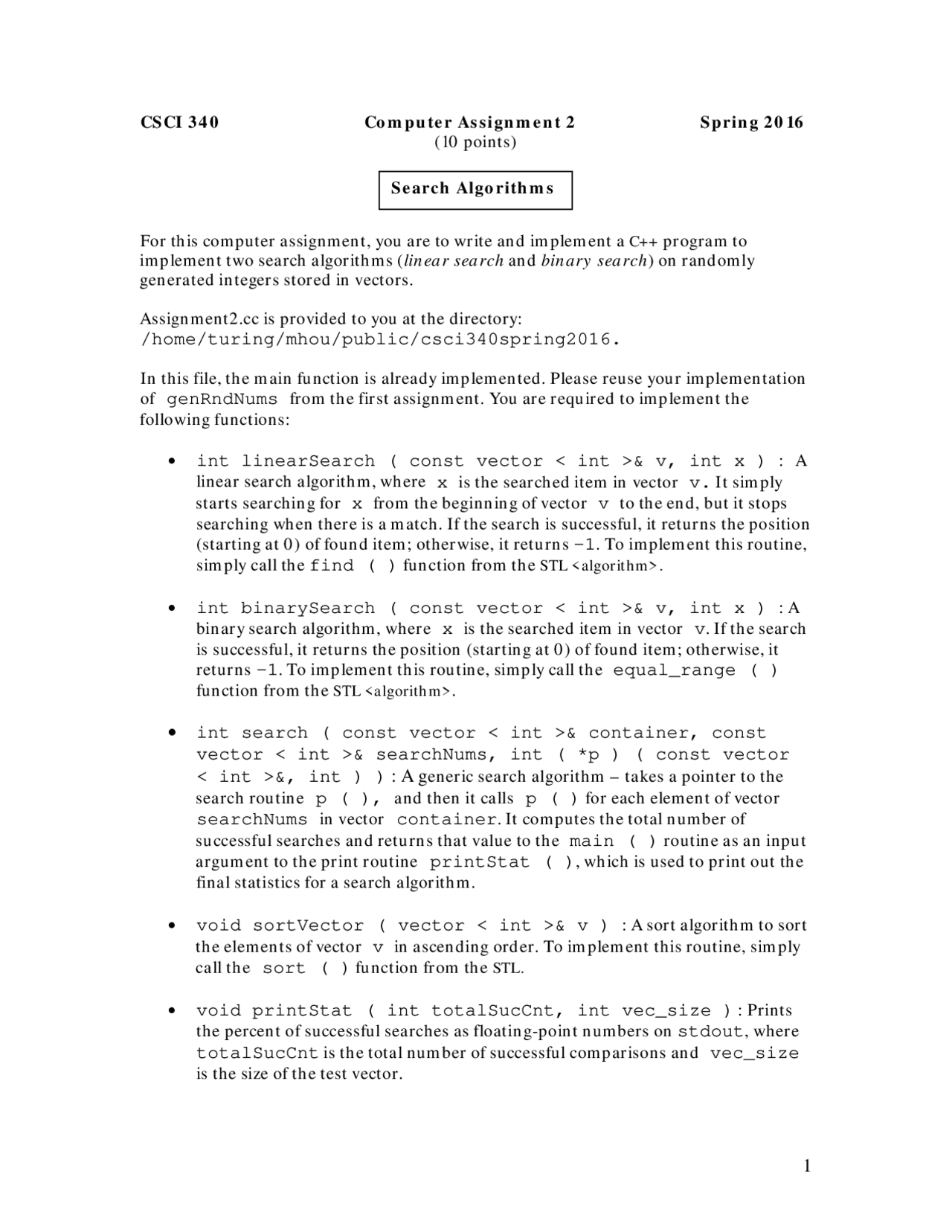 Computer Assignment 2 Data Structures And Algorithm Analysis Csci 340 Docsity