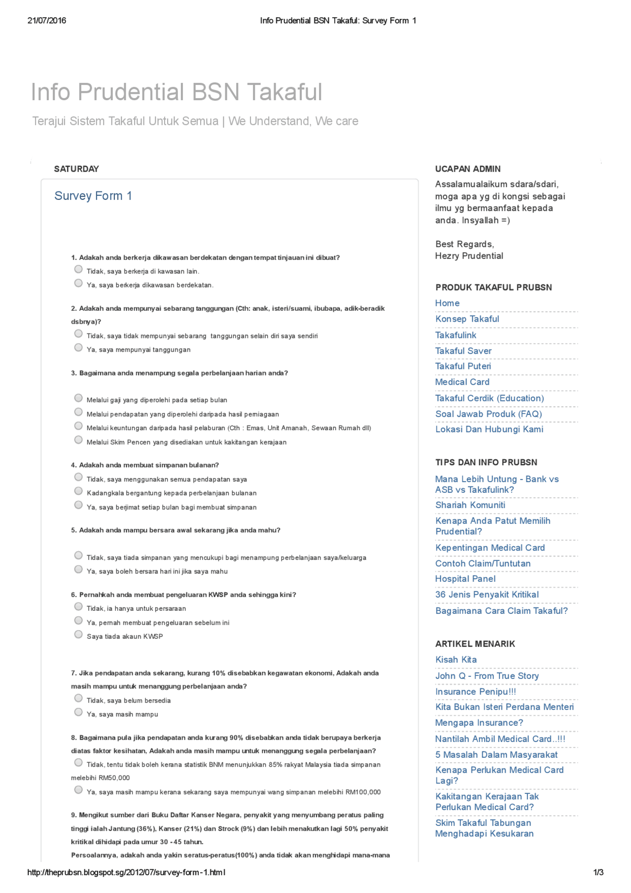 Info prudential bsn takaful survey form 1 | Study Guides, Projects ...