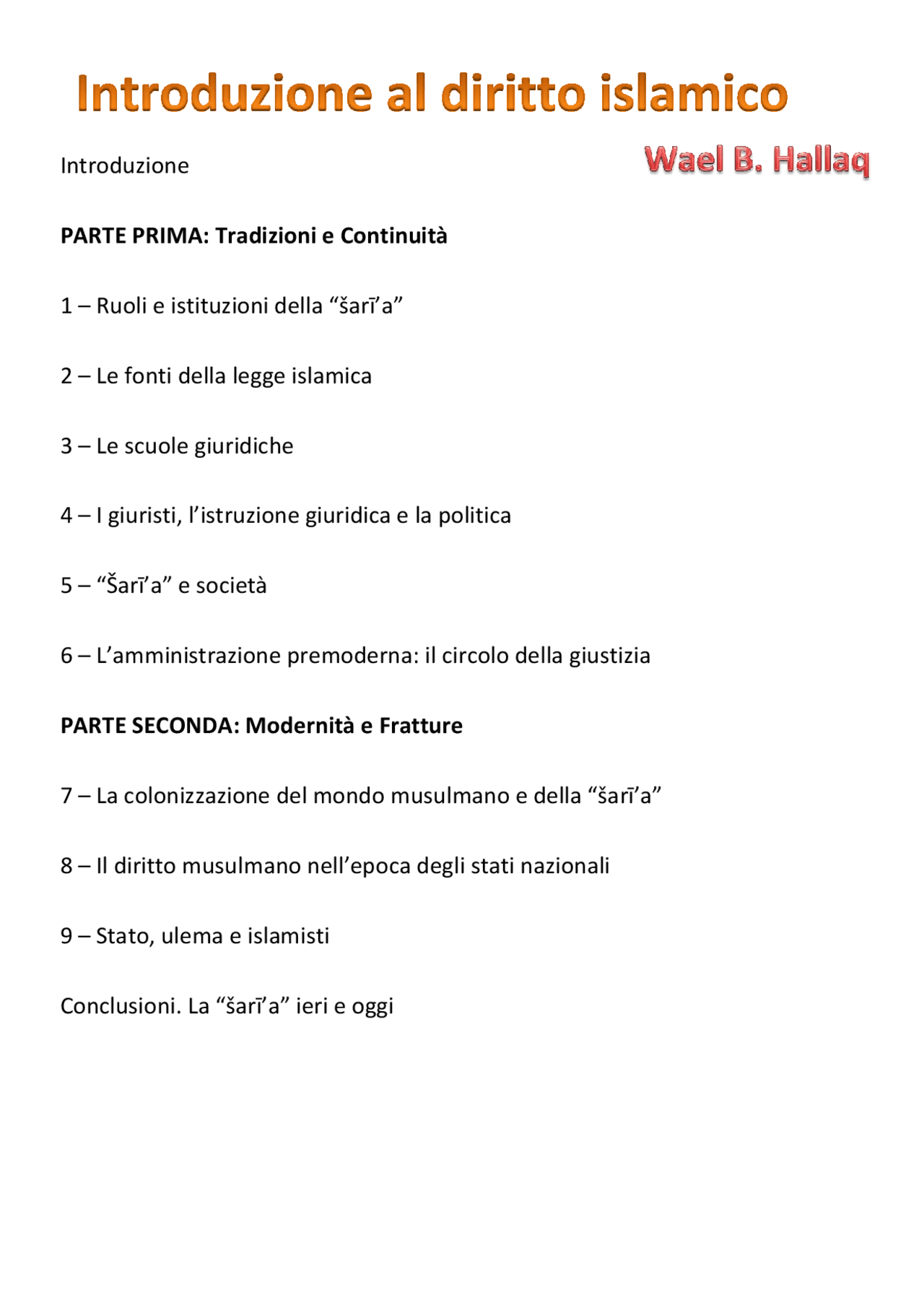 Introduzione al diritto islamico wael hallaq - Docsity